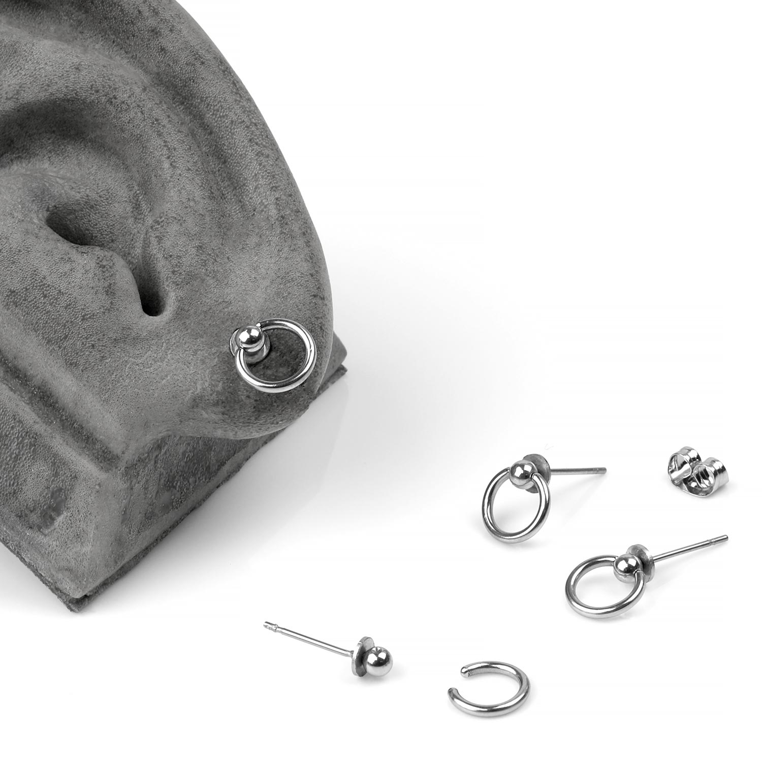 Basic Ear Piercing Steel Faux Captive Stud Earrings Pair