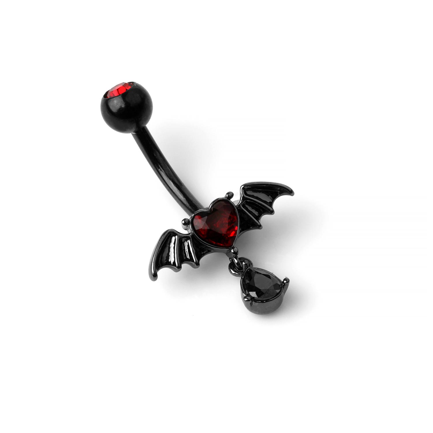 Black Heart Gem Bat Wing Navel Piercing