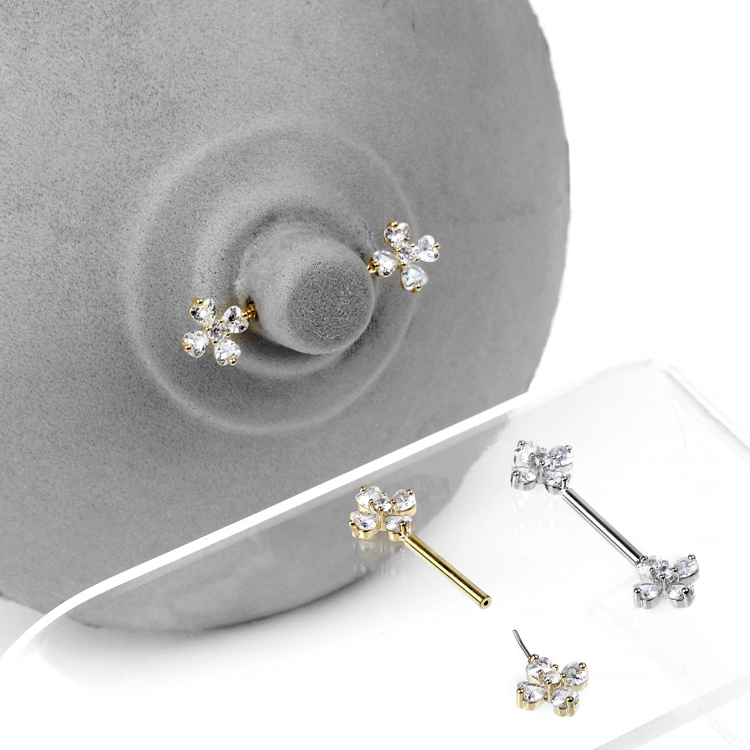 Steel Gemmed Clover Nipple Barbell