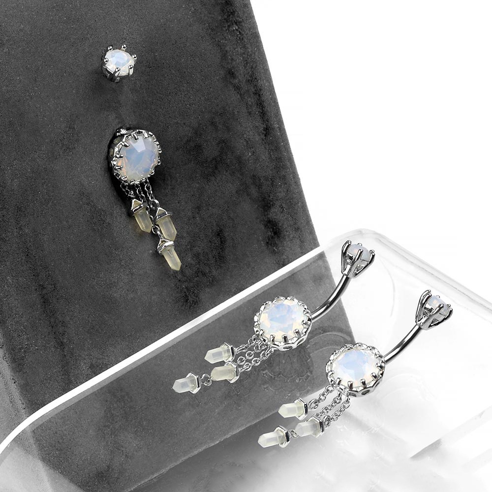 Stainless Steel Opalite Crystal Dangle For Navel Piercing