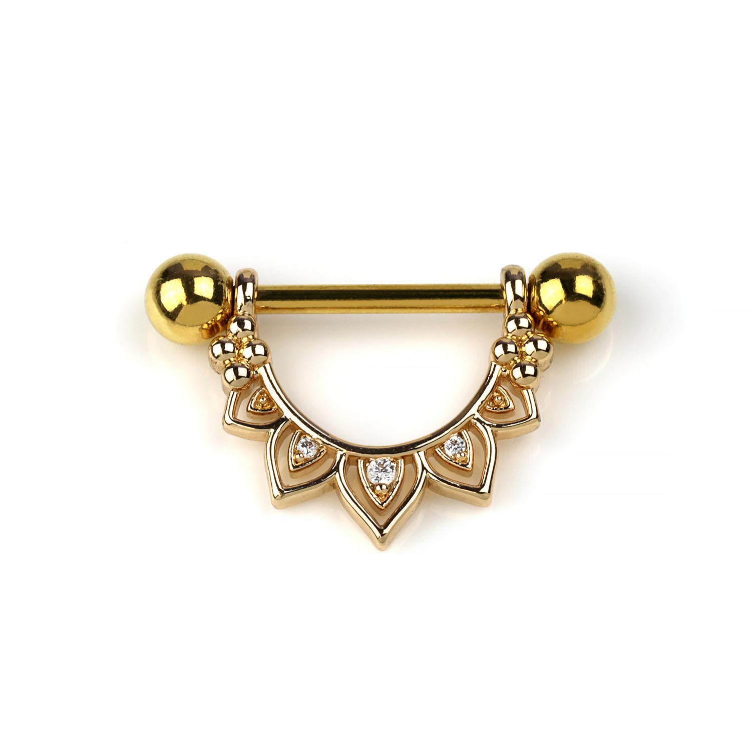 Steel Filigree Fan Nipple Stirrup With Gemstones