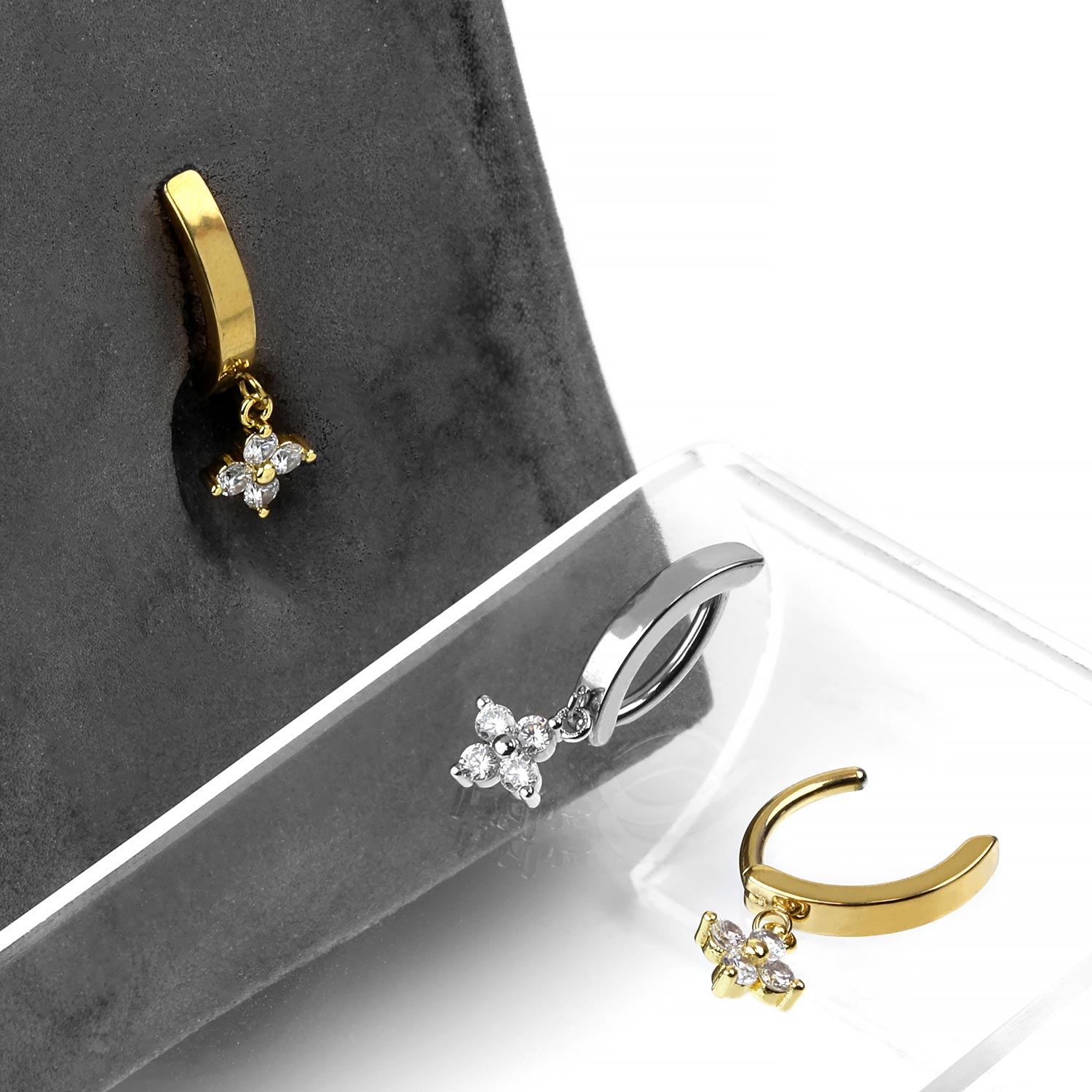 Steel Cz Flower Rail Clicker For Daith & More