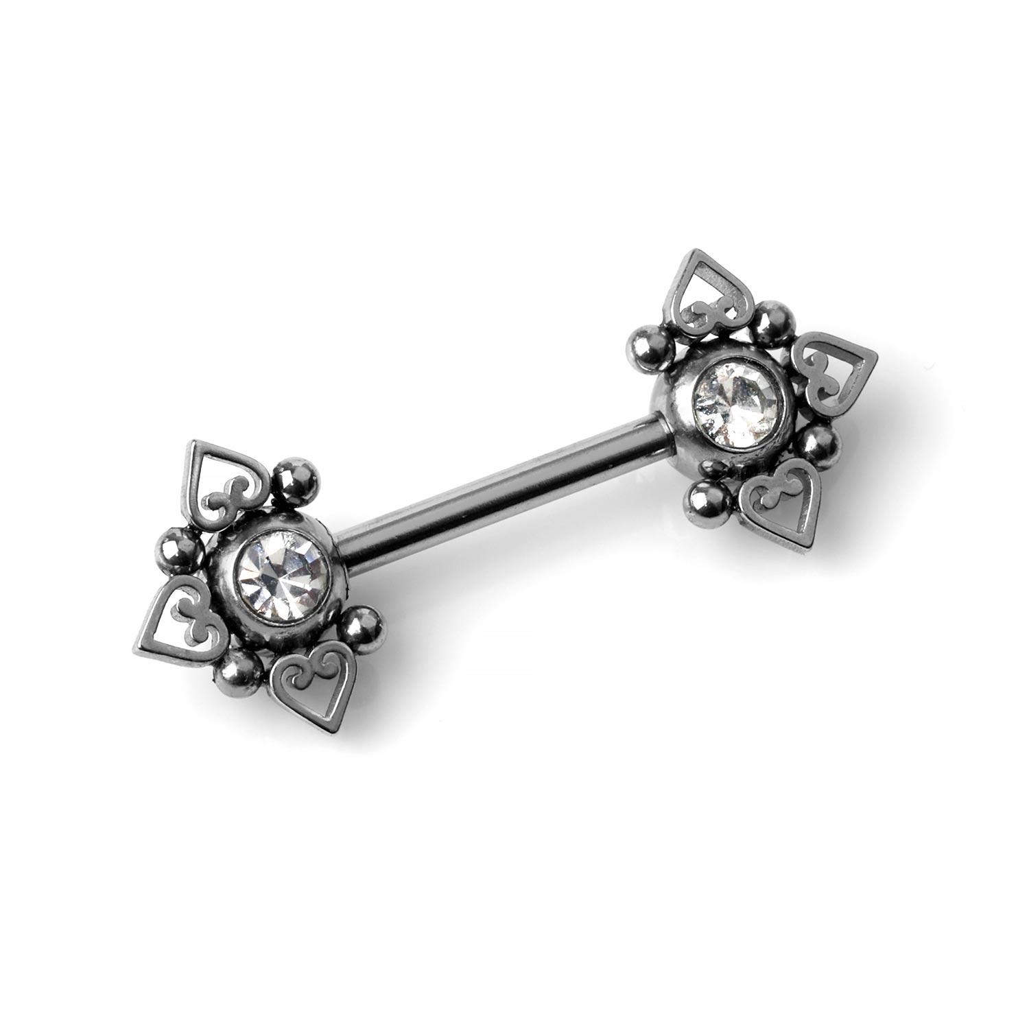 Synthetic Gem Steel Heart Nipple Barbell - Pvd Plated