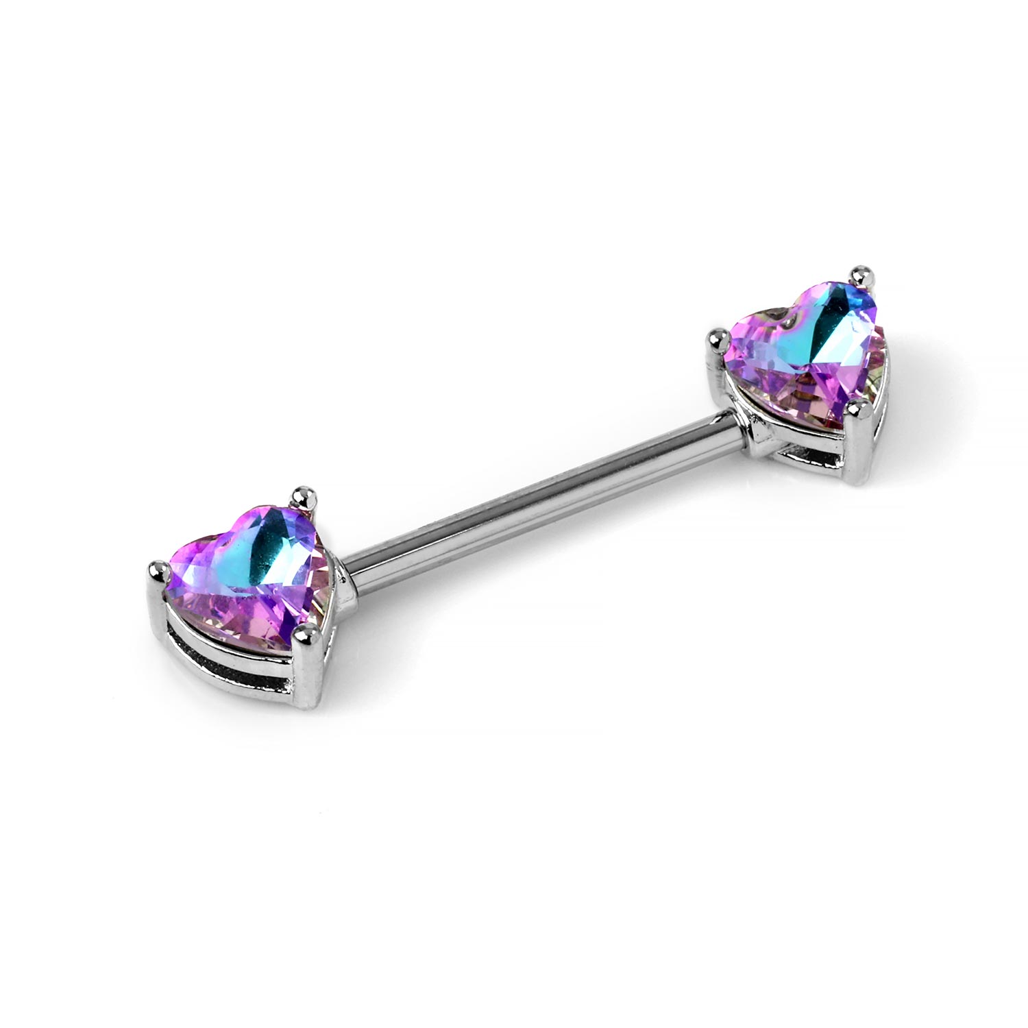 Inner Flame Heart Nipple Barbell With Synthetic Gems