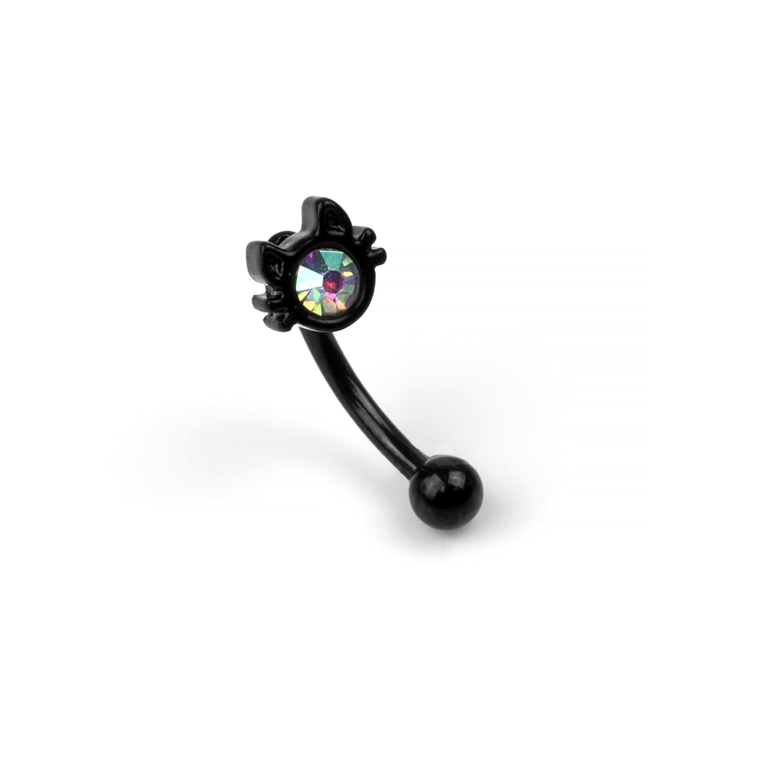 Steel Cz Kitty Gemstone Curved Barbell