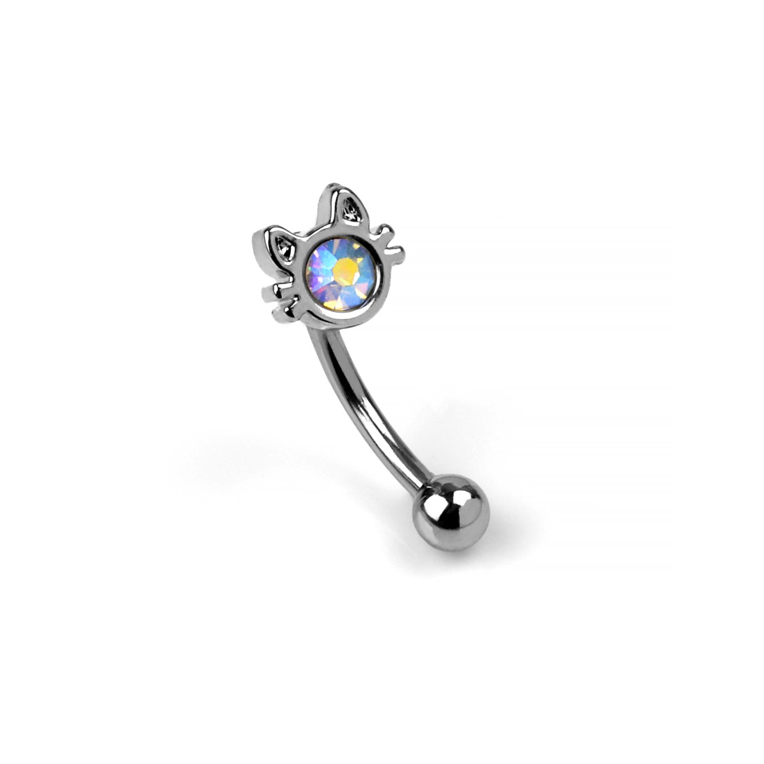 Steel Cz Kitty Gemstone Curved Barbell