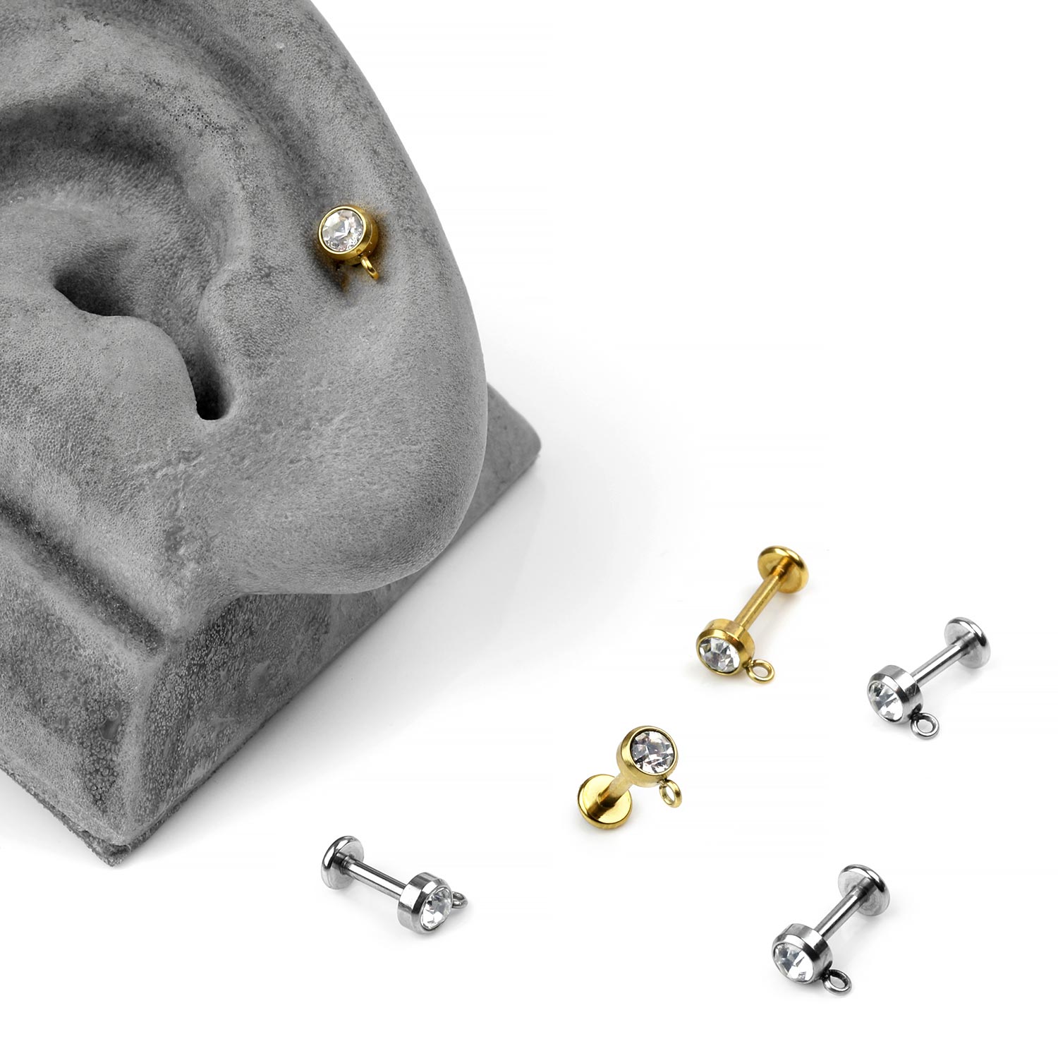 Synthetic Gem Steel Labret For Helix, Lobe, Tragus Piercing