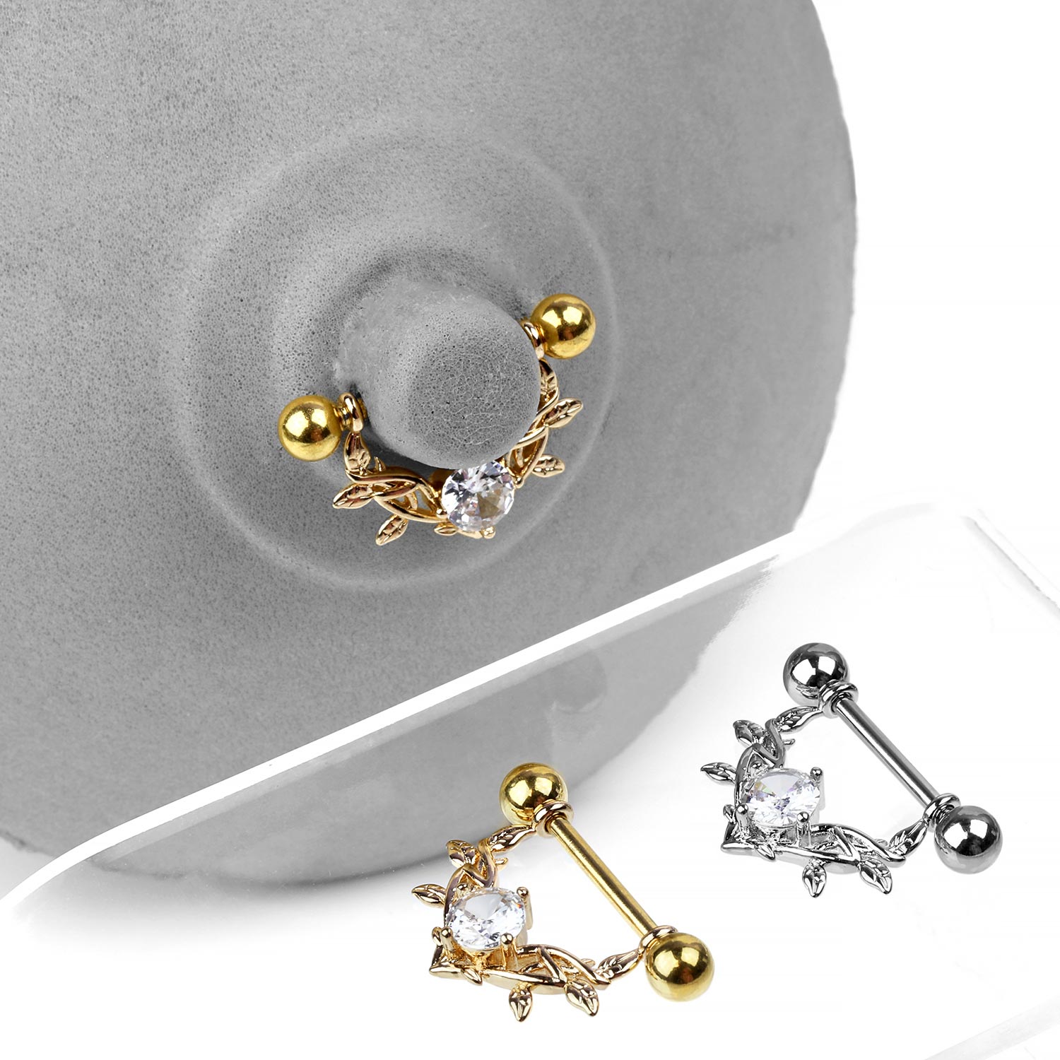 Steel Crystal Laurel Nipple Stirrup