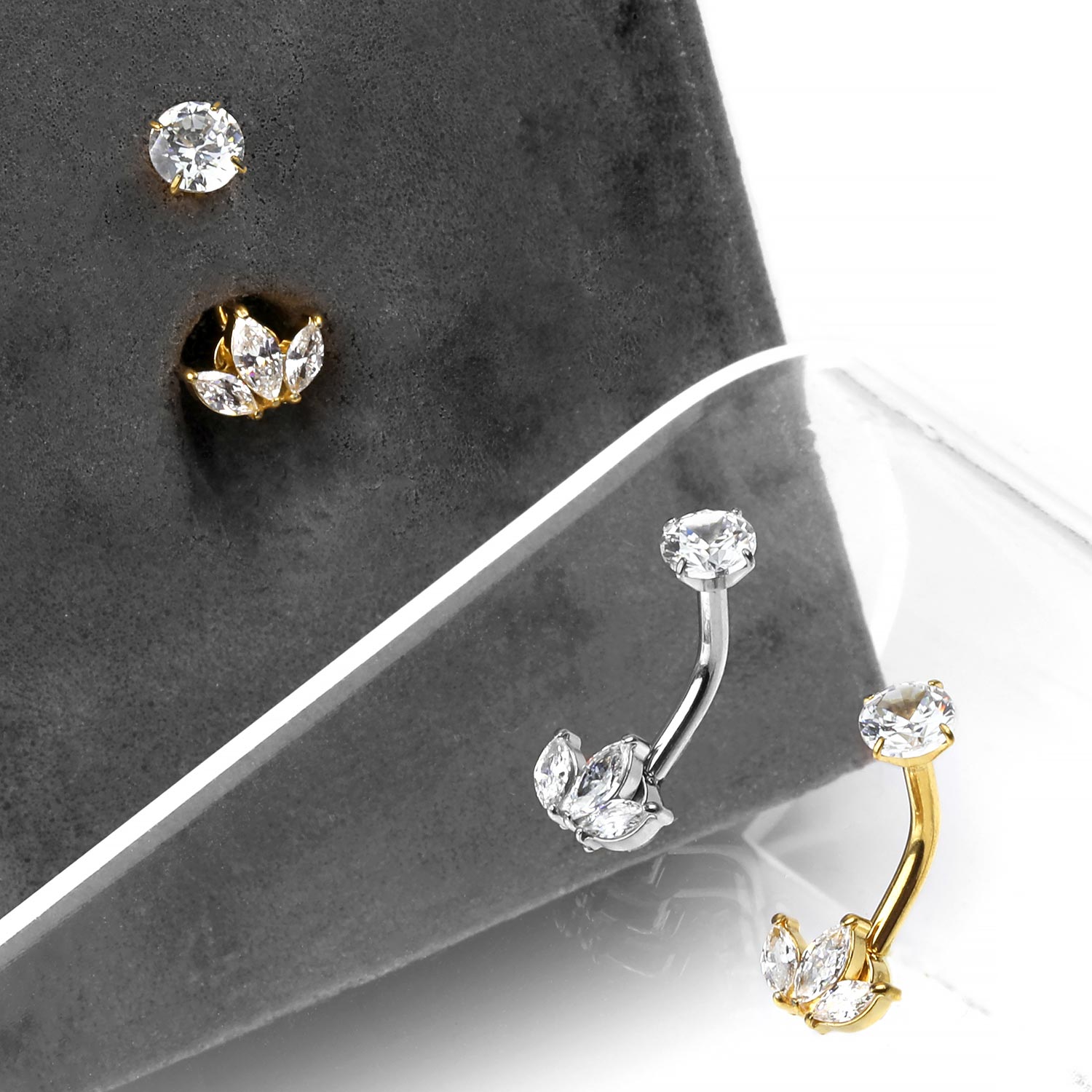 Steel Marquise Cz Bloom Navel