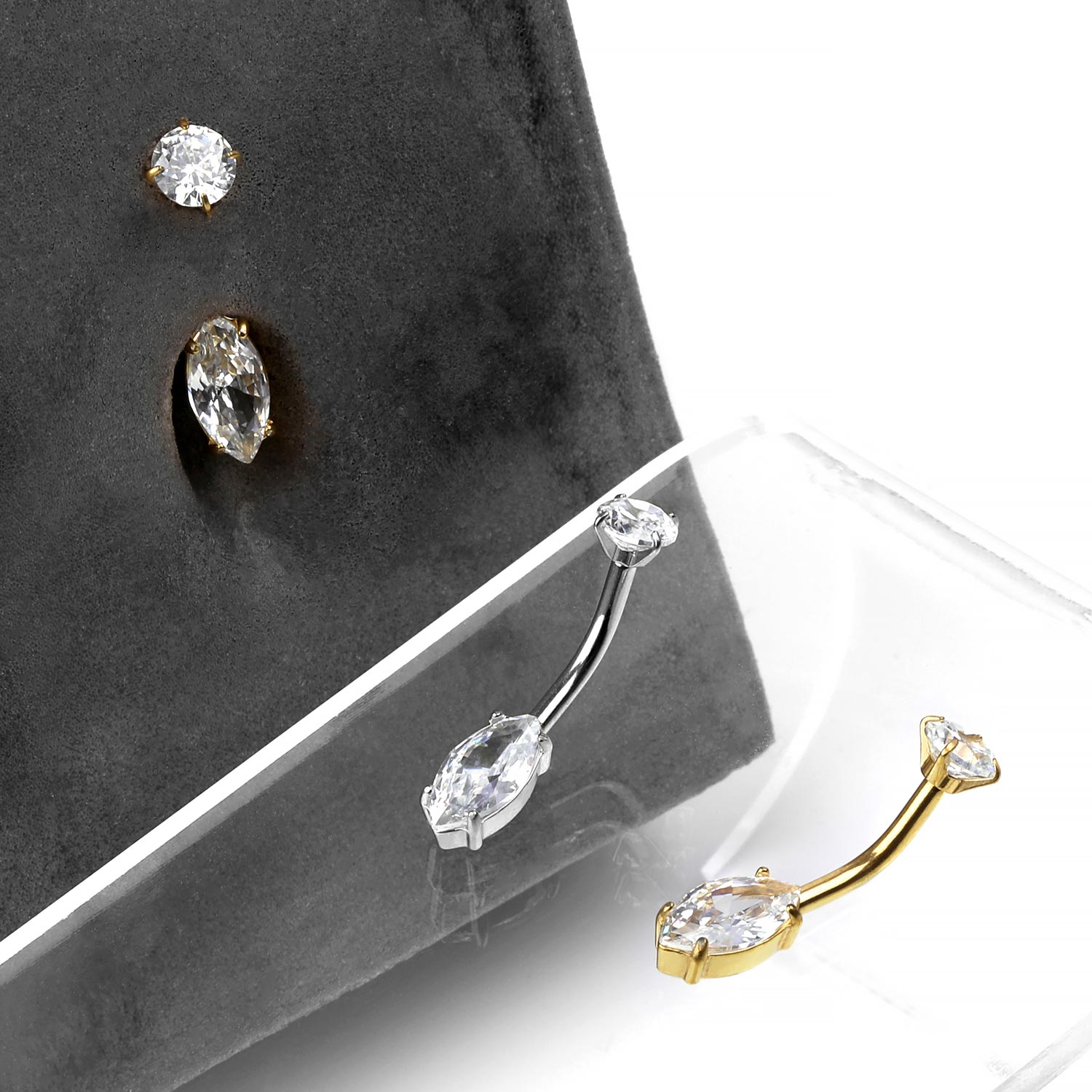 Steel Prong Set Marquise Cz Navel