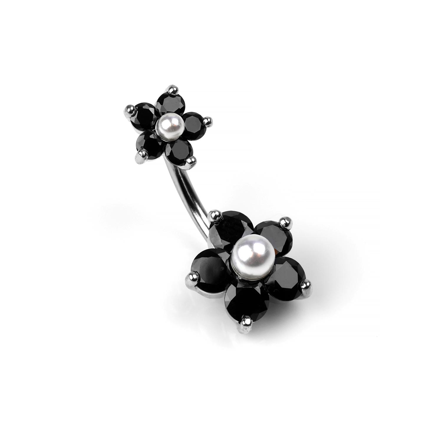 Steel Cz Pearl Flower Navel