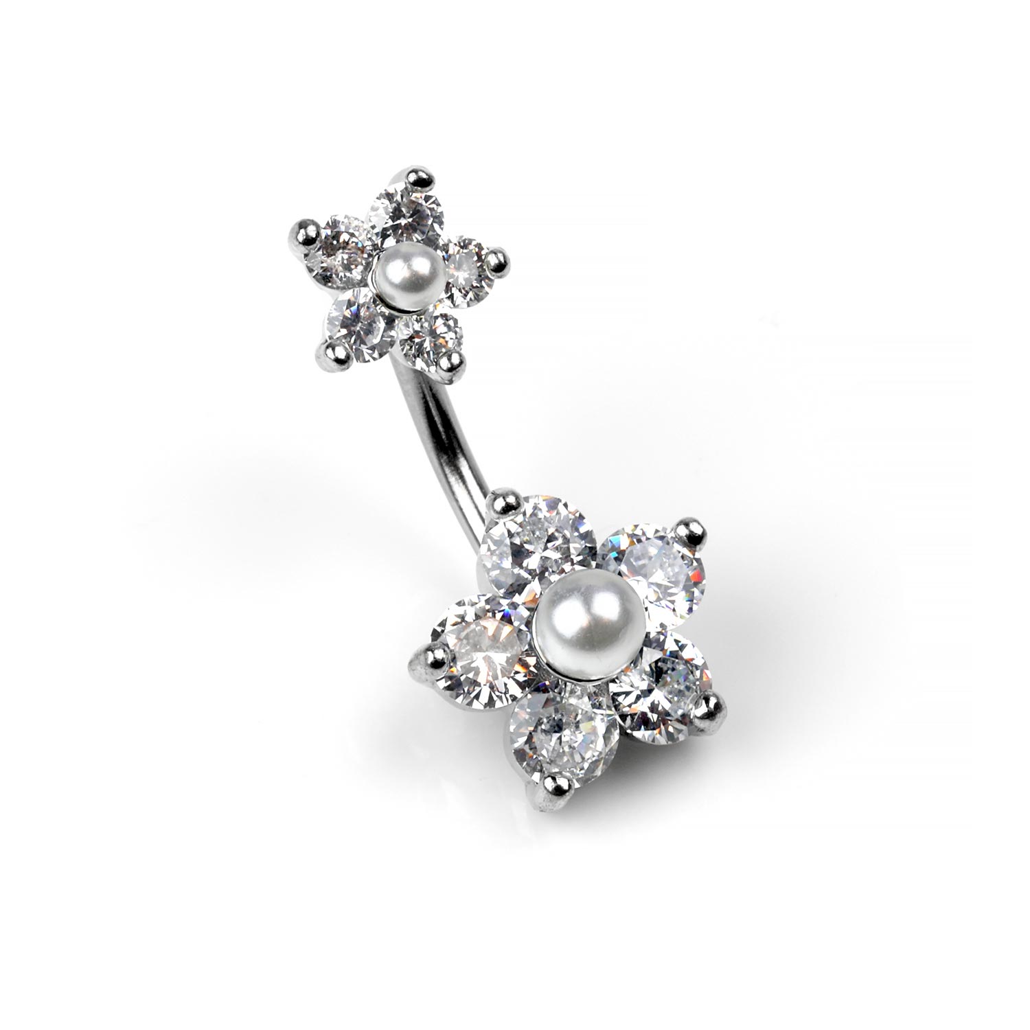 Steel Cz Pearl Flower Navel