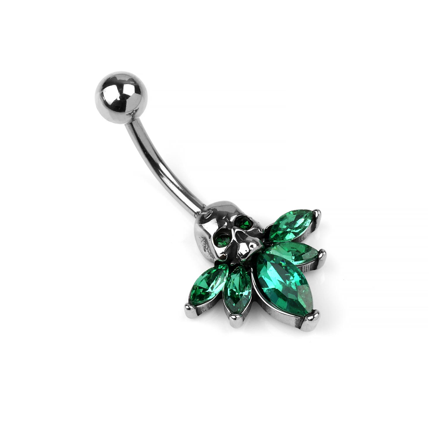 Skull Gemmed Navel Ring With Synthetic Gems