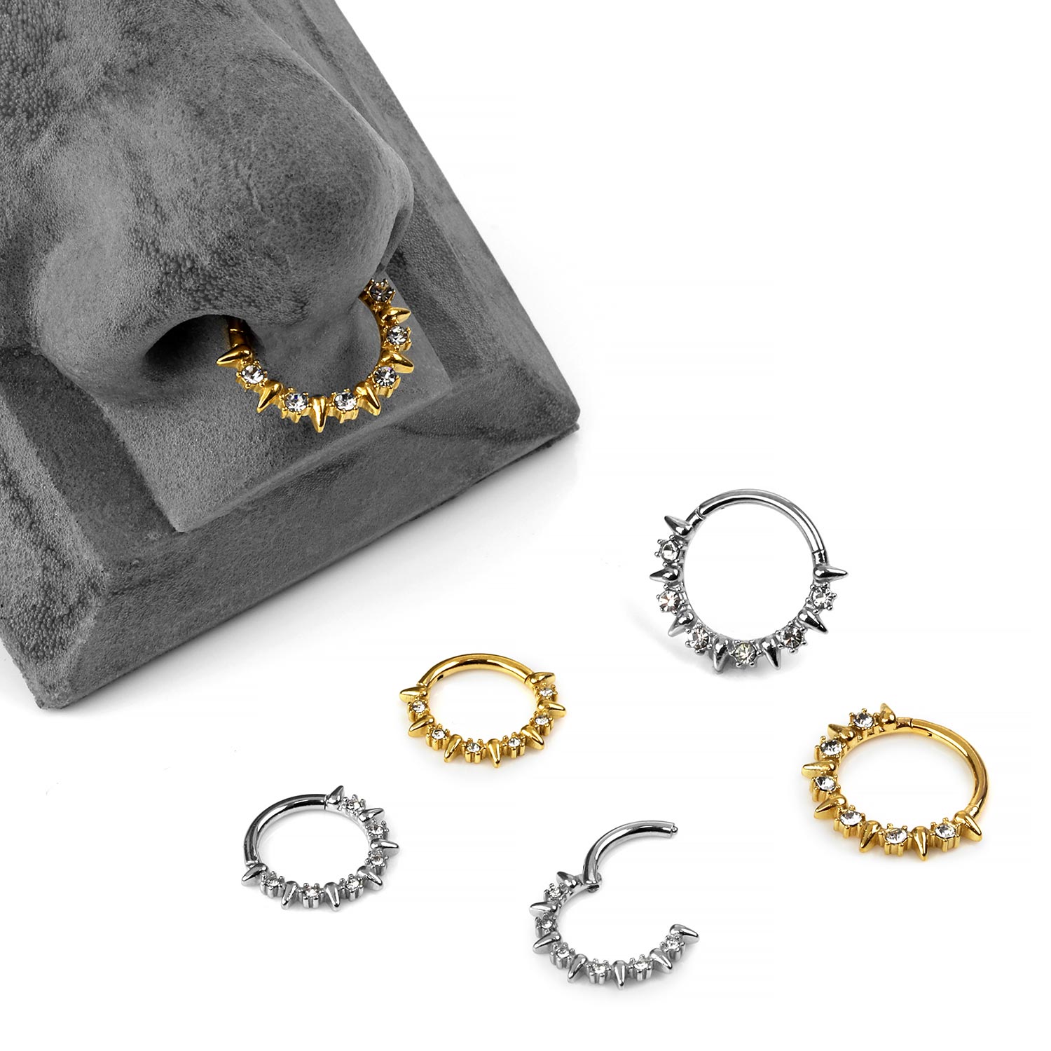 Steel Spikes & Cz Clicker: Daith To Septum Piercing