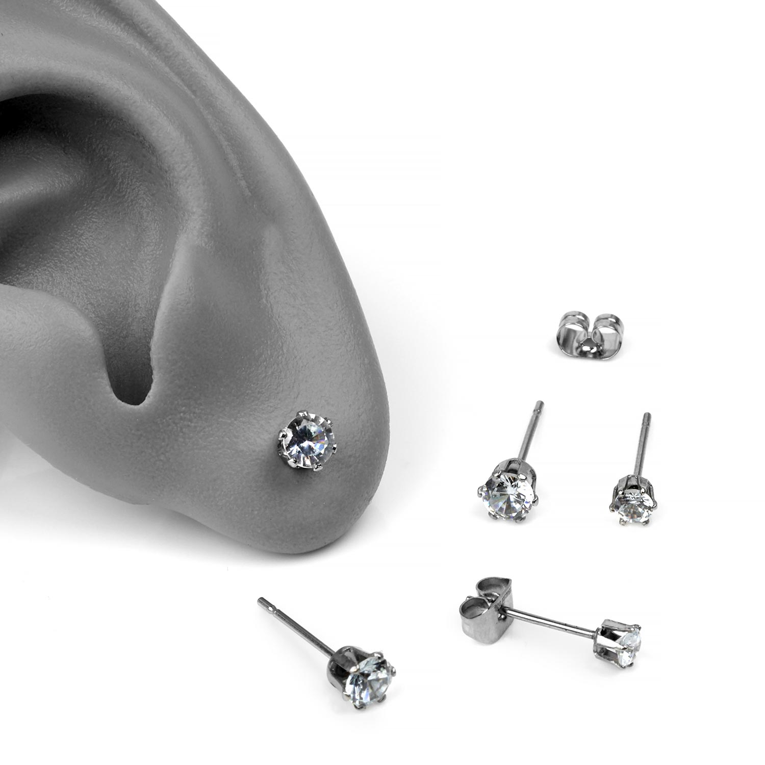 Steel Prong Set Gem Stud Earrings