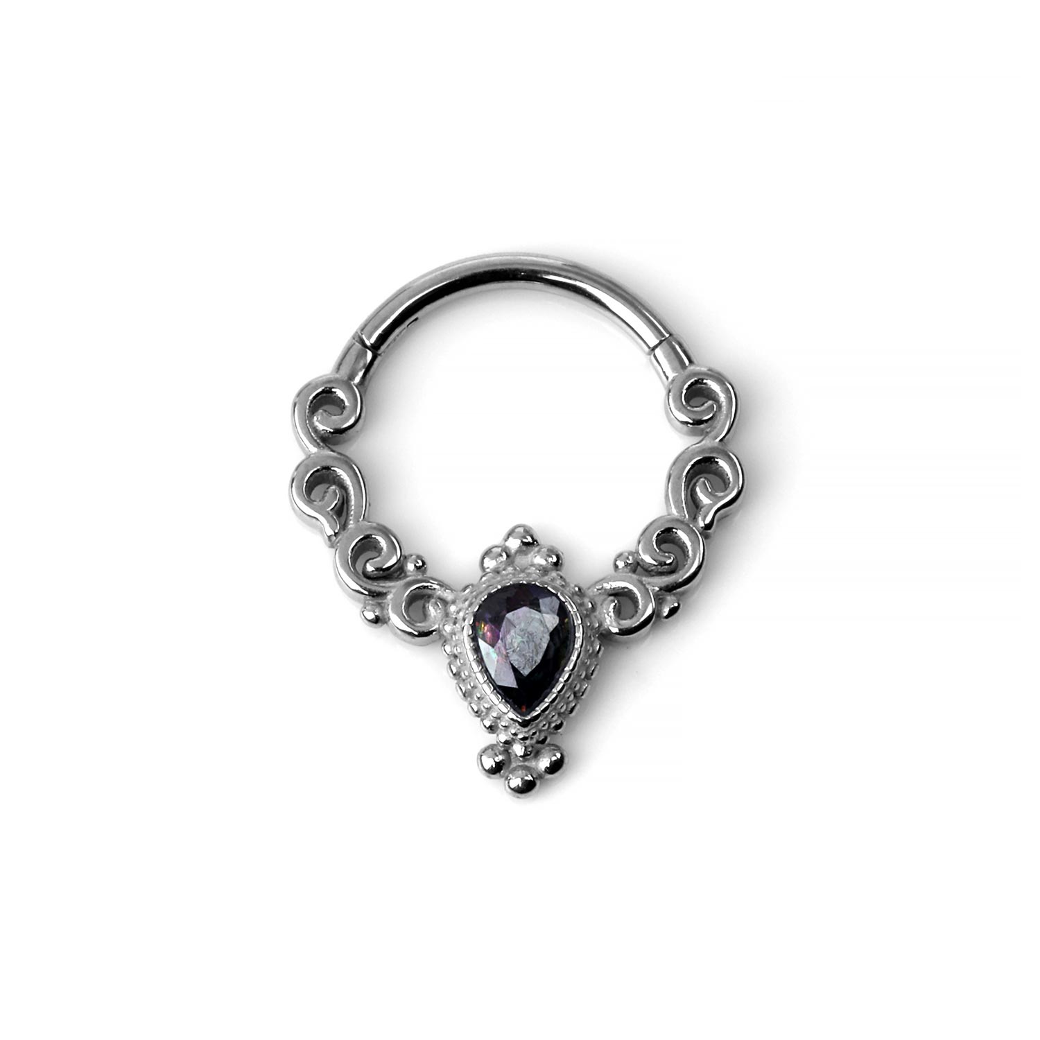 Teardrop Gem Swirl Septum Clicker In Stainless Steel