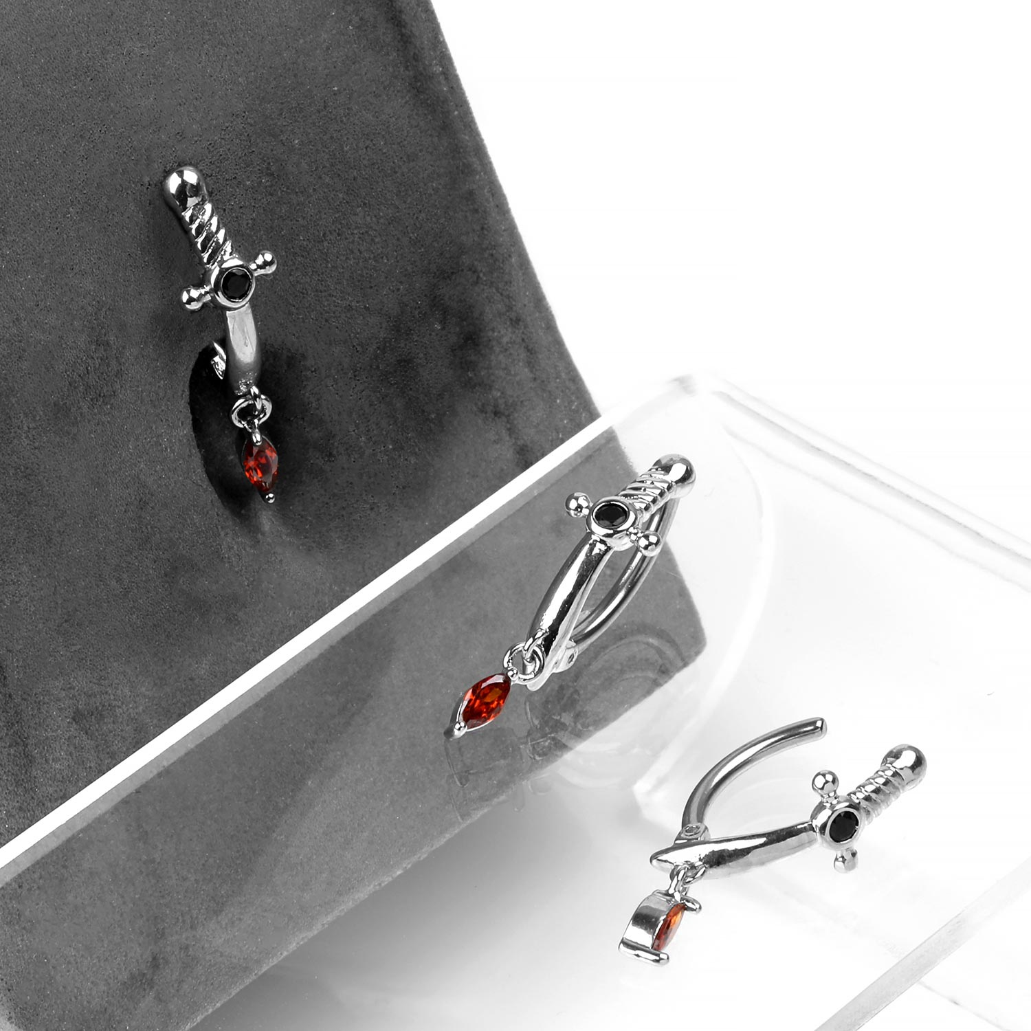 Steel Sword Rail Clicker With Dangle Gem