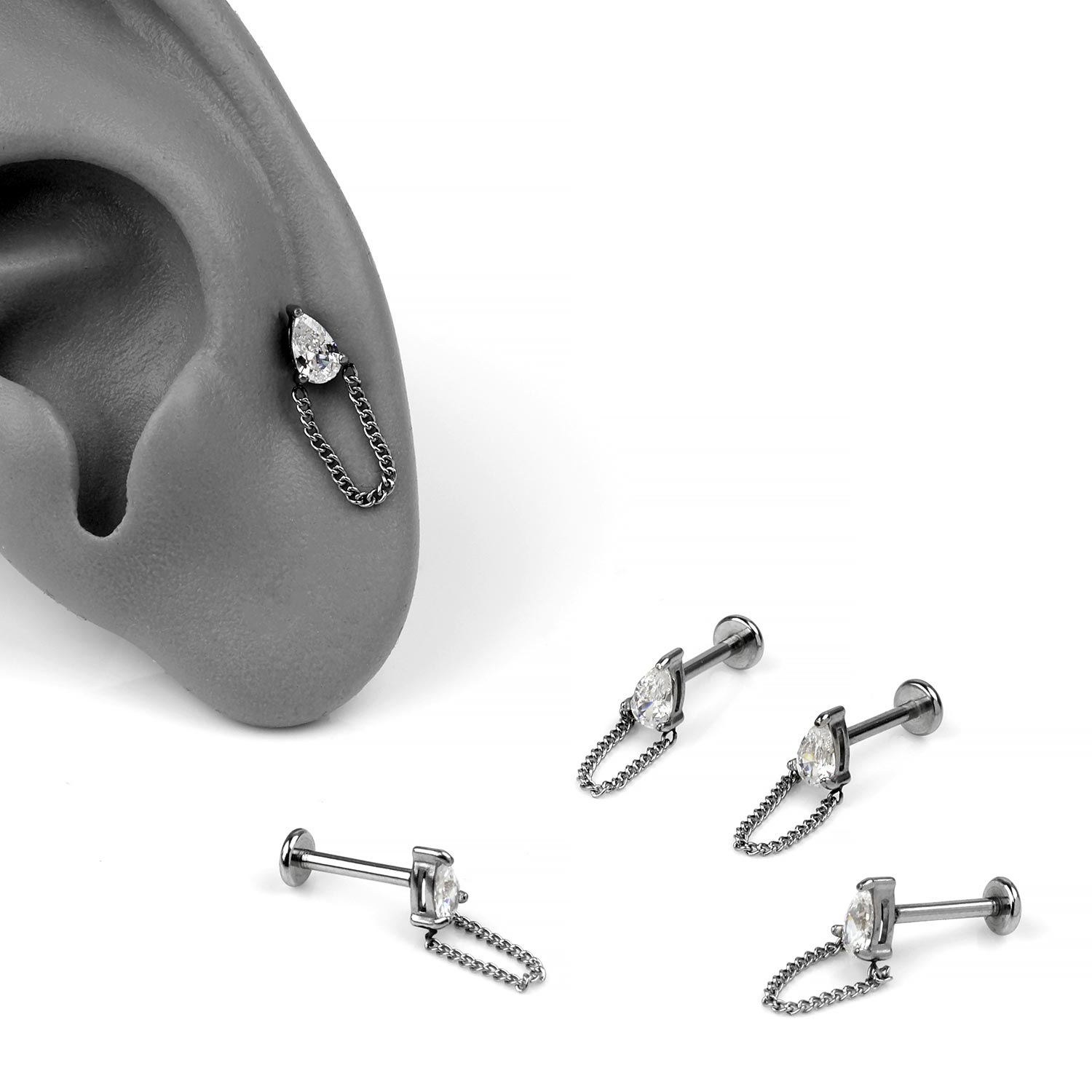 Stainless Steel Teardrop Labret With Dangle
