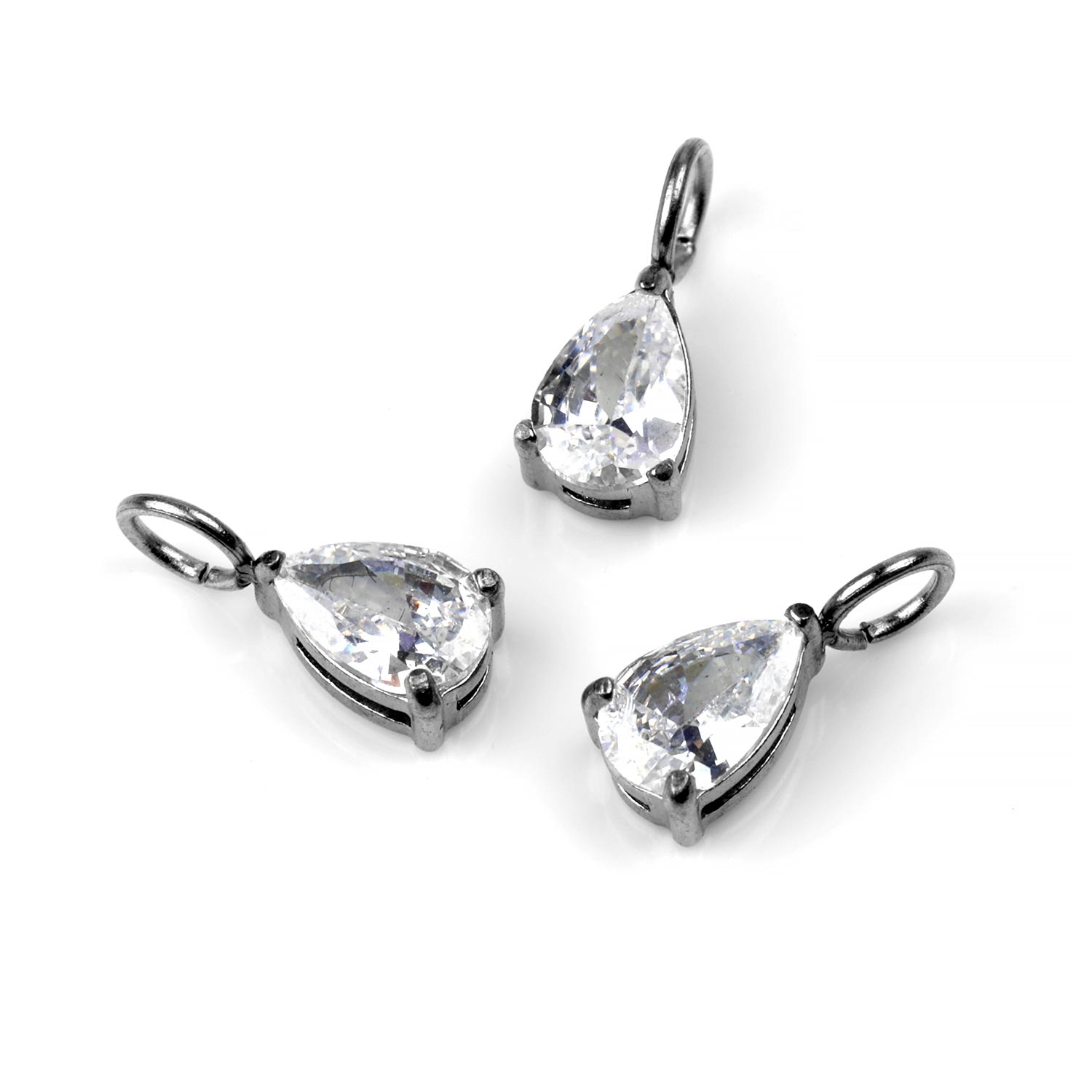 Steel Teardrop Gem Charm