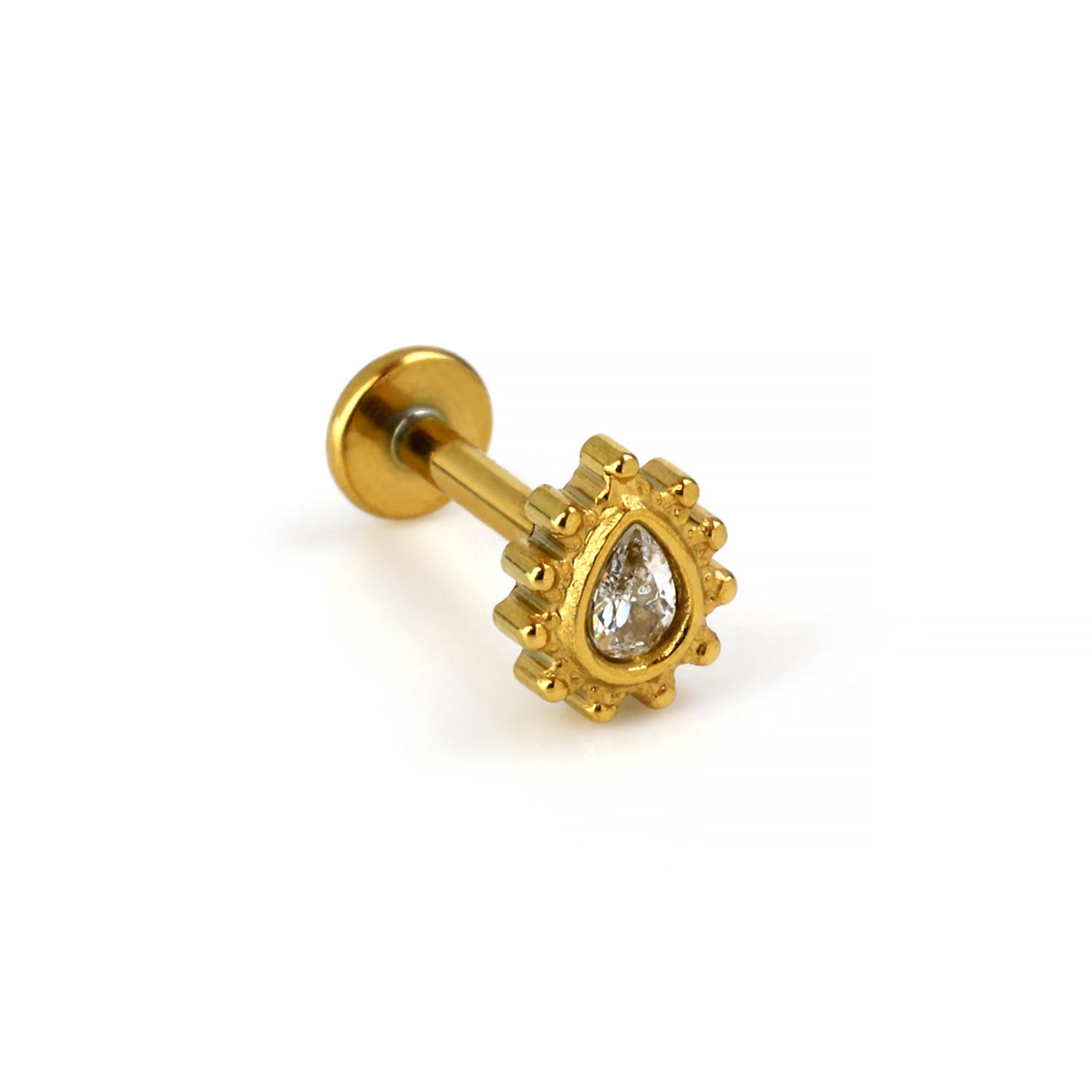 Steel Teardrop Gem Labret For Helix, Lobe & Lip Piercings