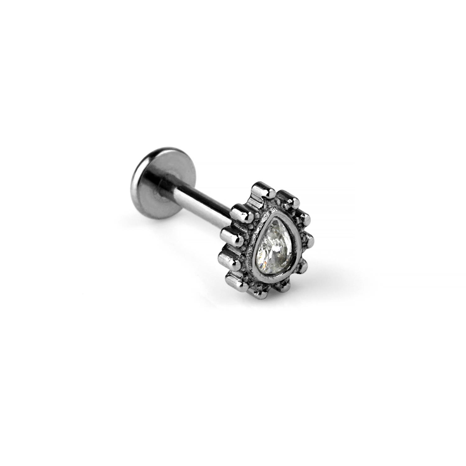 Steel Teardrop Gem Labret For Helix, Lobe & Lip Piercings