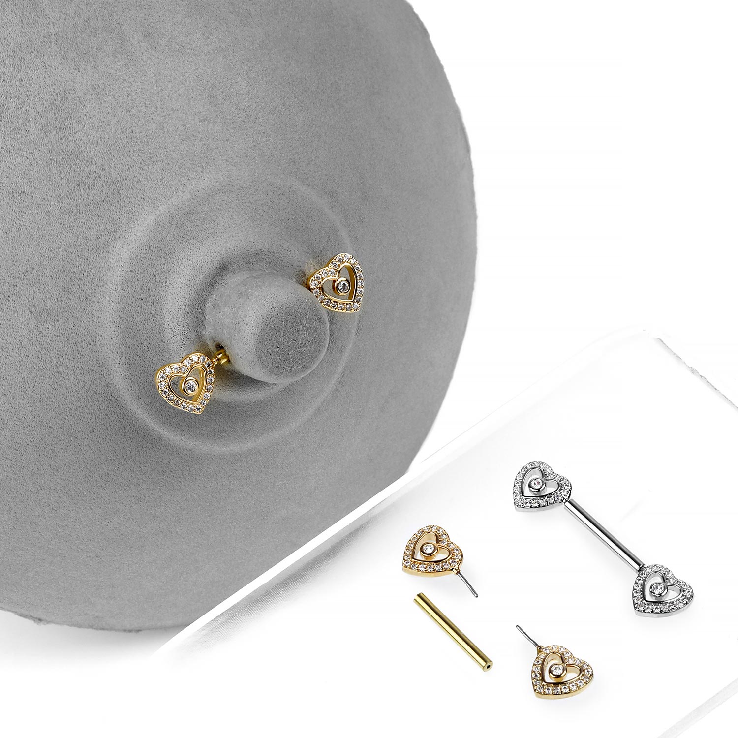 Steel Threadless Halo Heart Nipple Barbell