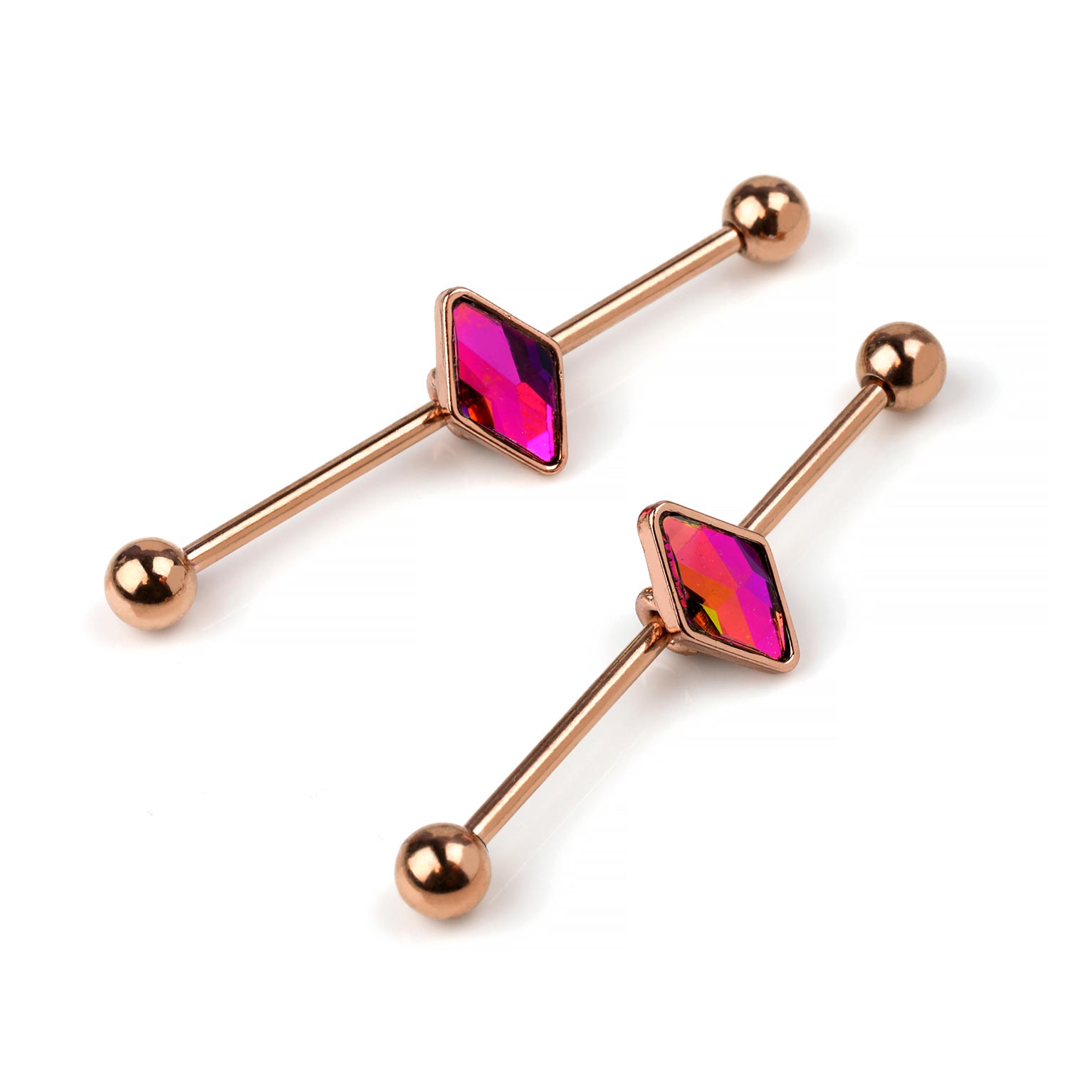 Rose Gold Vitrail Medium Diamond Industrial Barbell