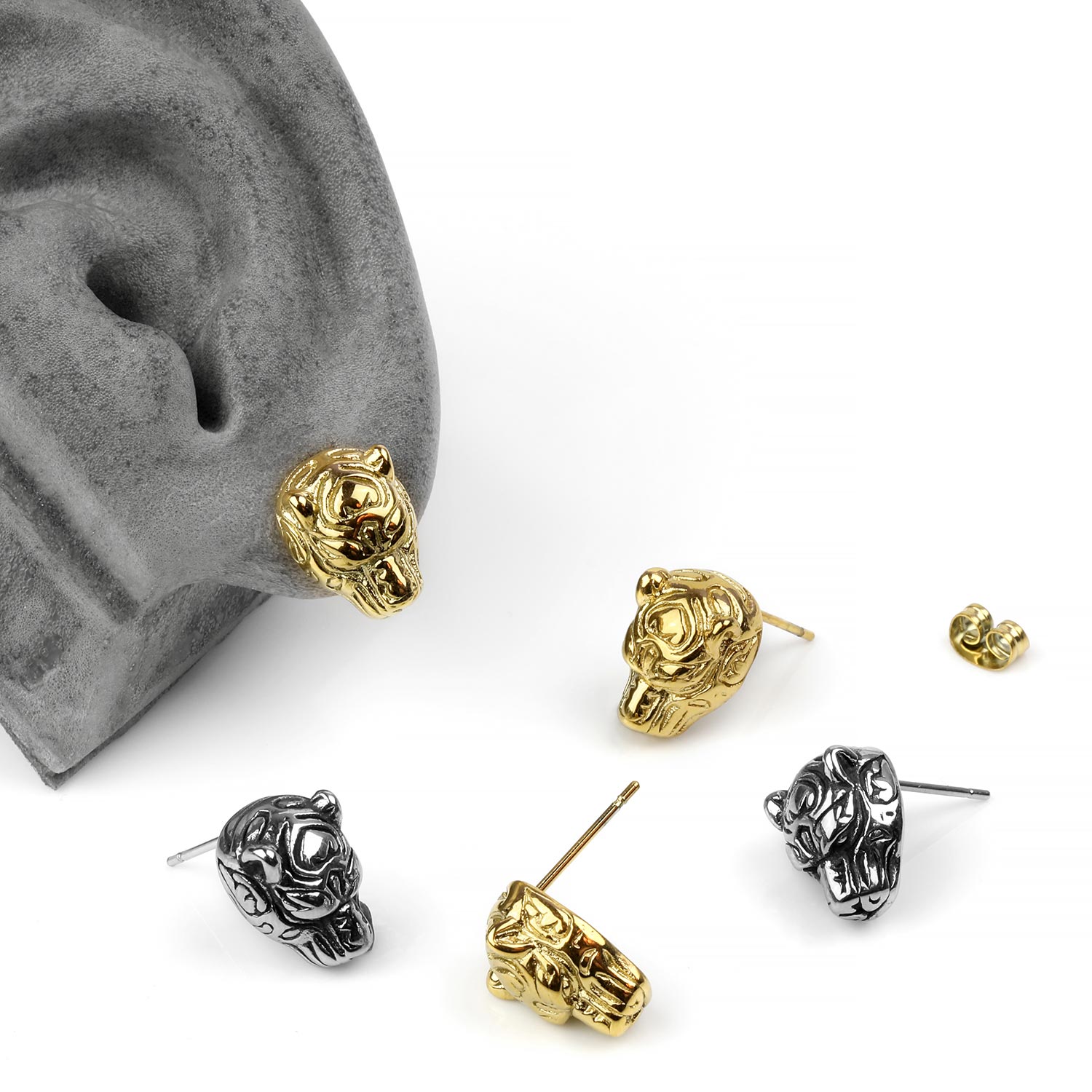 Steel Jaguar Icon Stud Earrings Basic Ear Piercing