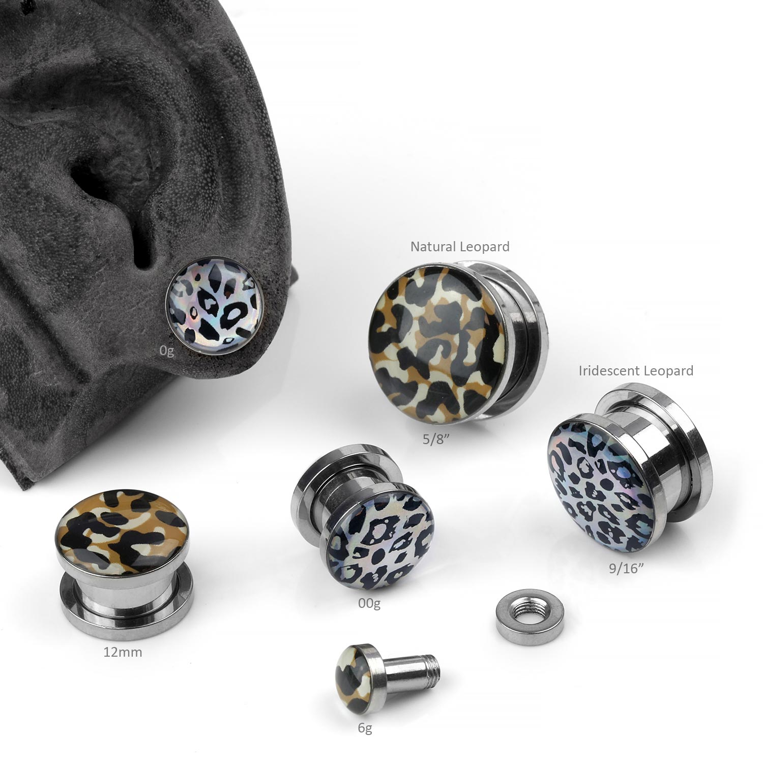 Steel Leopard Print Threaded Plugs