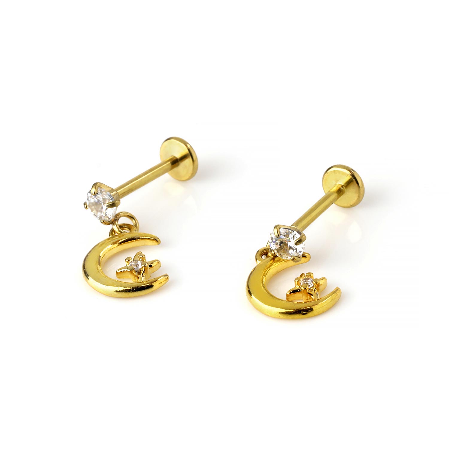 Steel Lunar Crescent Threadless Earrings