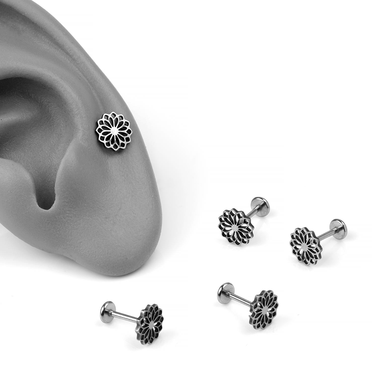 Steel Mandala Labrets For Helix And Lobe Piercing
