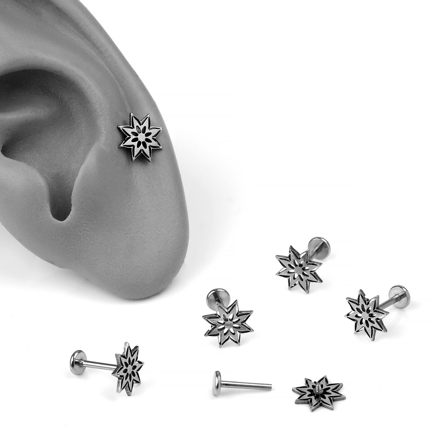 Steel Mandala Star Labret: Versatile Stainless Piercing