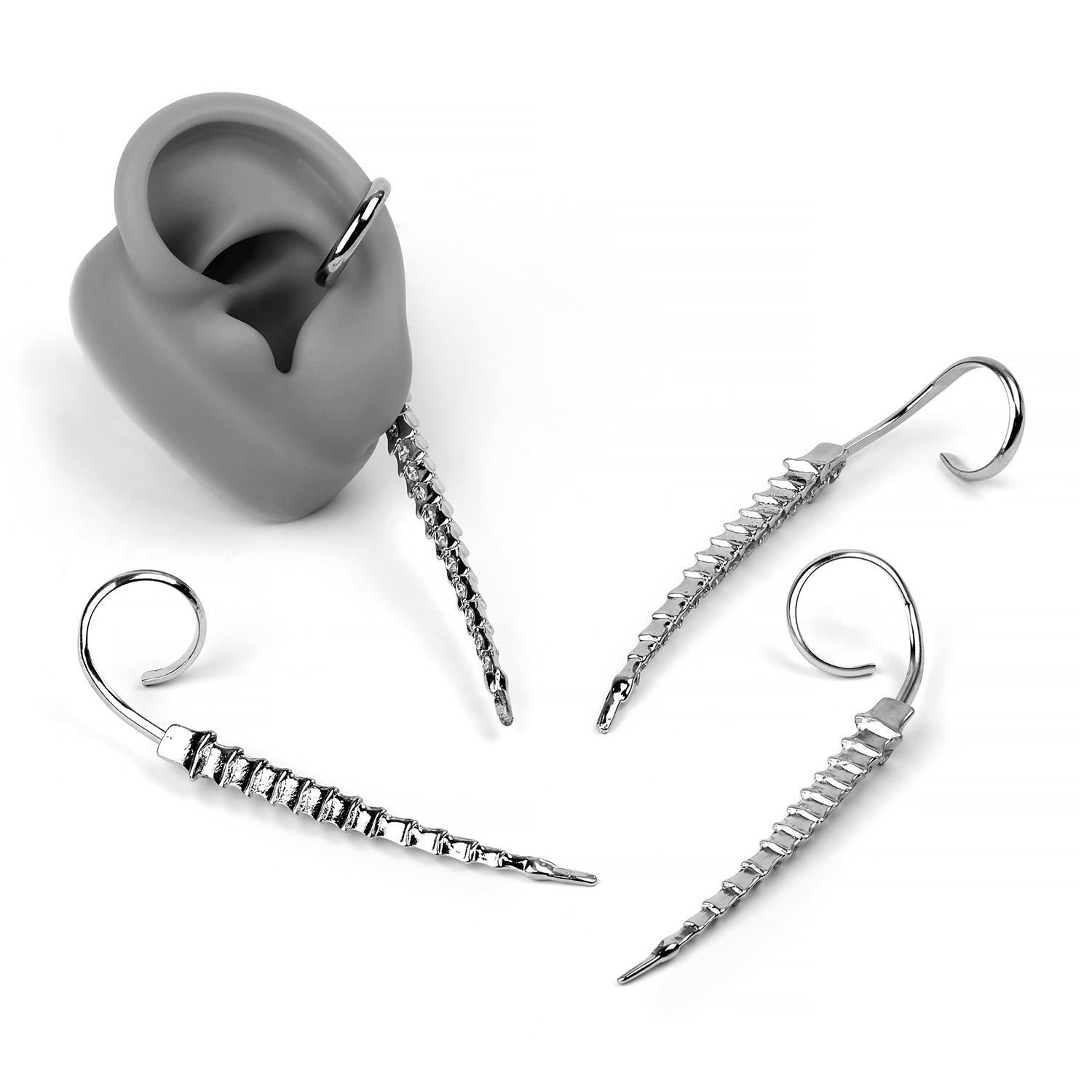 White Metal Mechanical Spine Conch Ear Cuffs