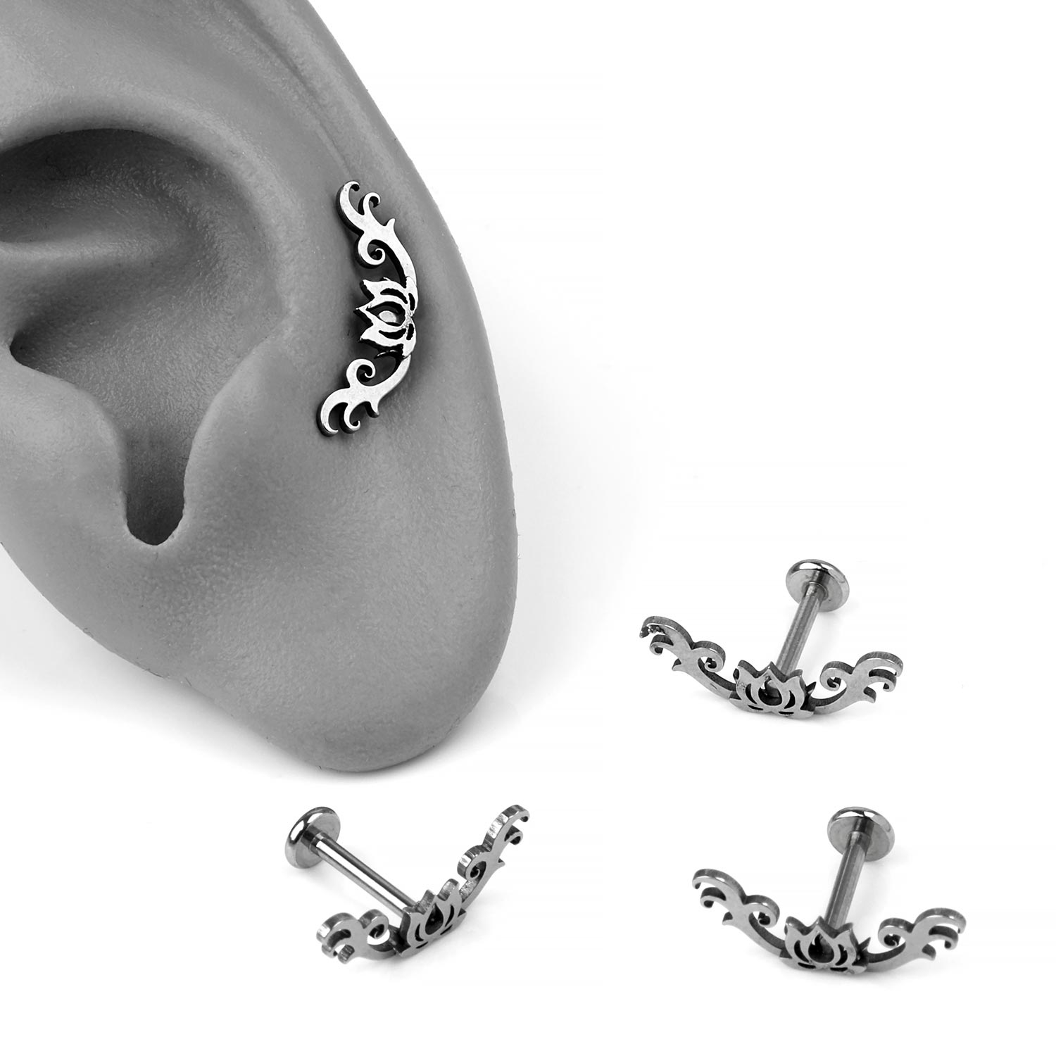 Steel Mini Lotus Labrets: Helix & Lobe Piercings
