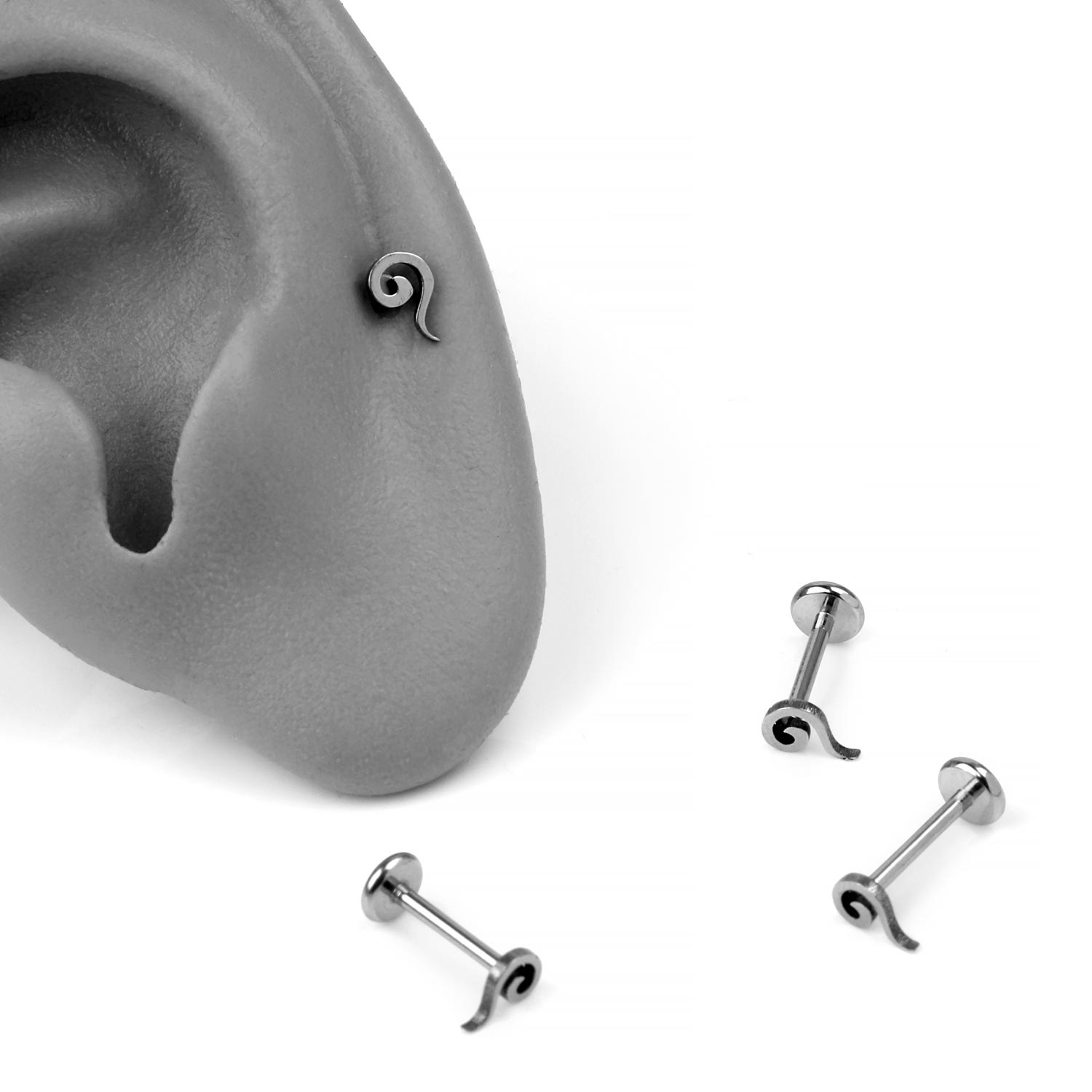 Steel Mini Curlicue Labret Studs Stainless Steel