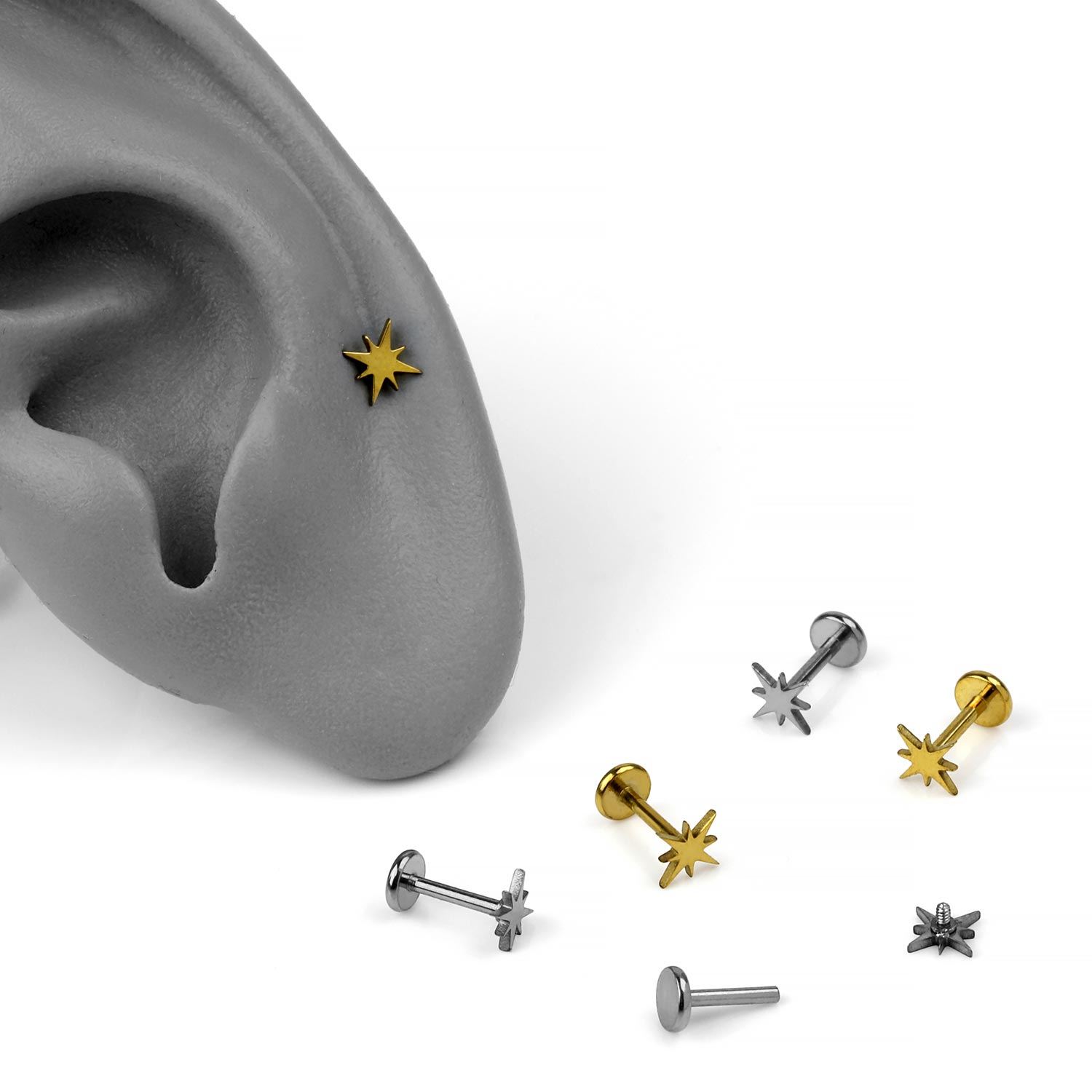 Steel North Star Labrets For Helix & More Piercings
