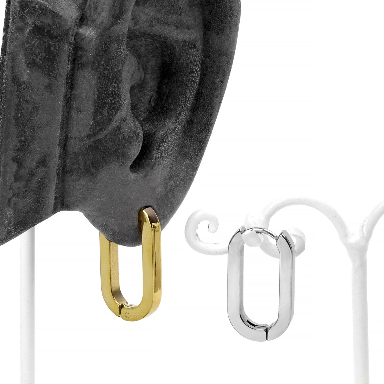 Steel Oblong Huggie Earrings: Basic Ear Piercing Pvd Steel