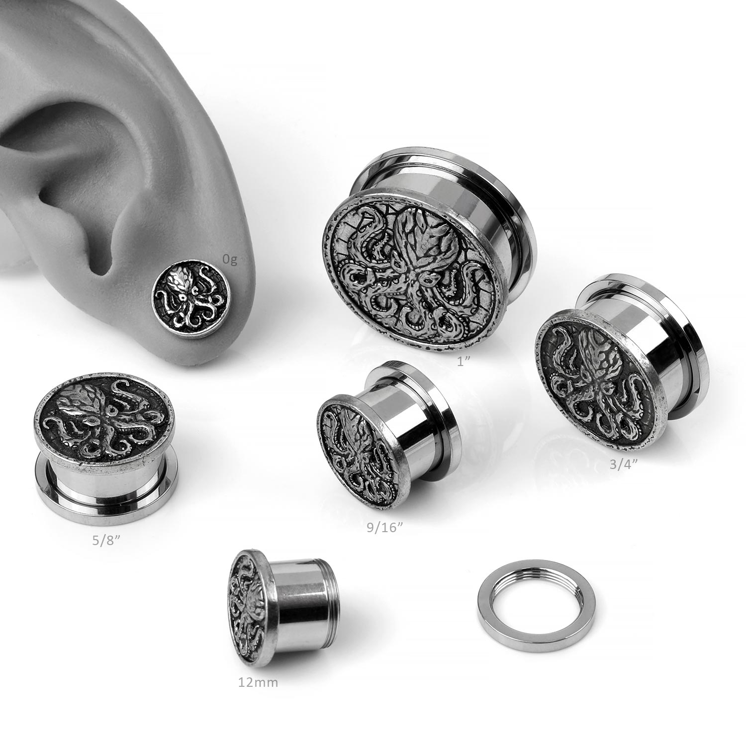Steel Ocean Genius Threaded Plugs - Octopus