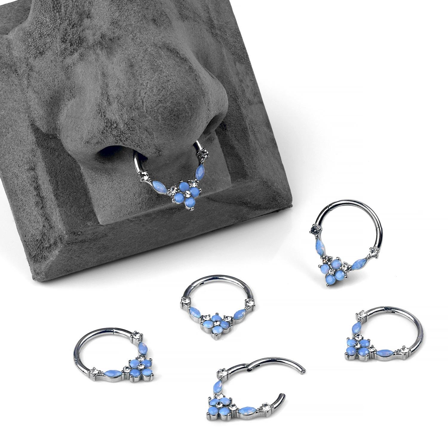 Blue Opalite Flower Septum Clicker Piercing