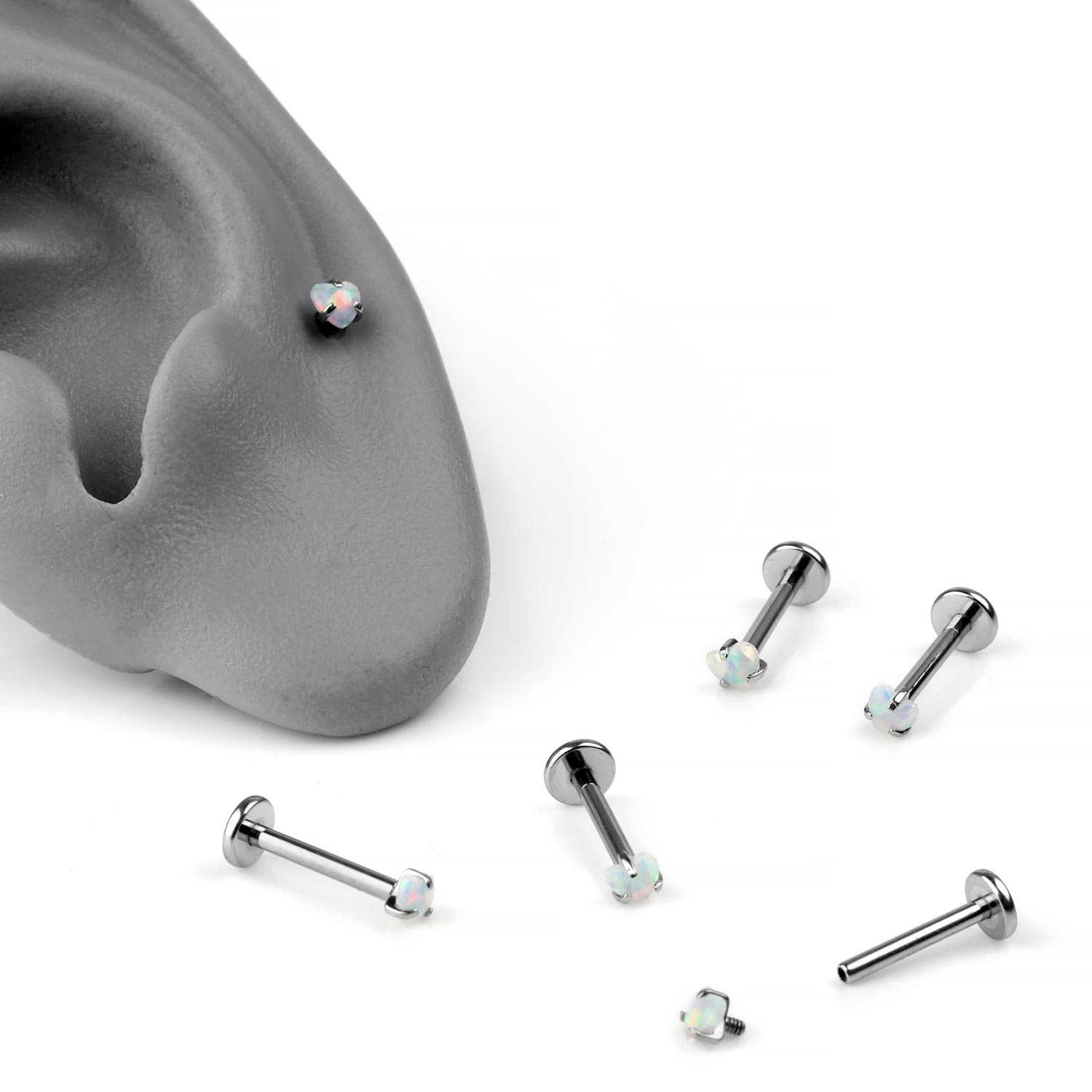 Steel Labret With Prong Set Synthetic Opal Heart