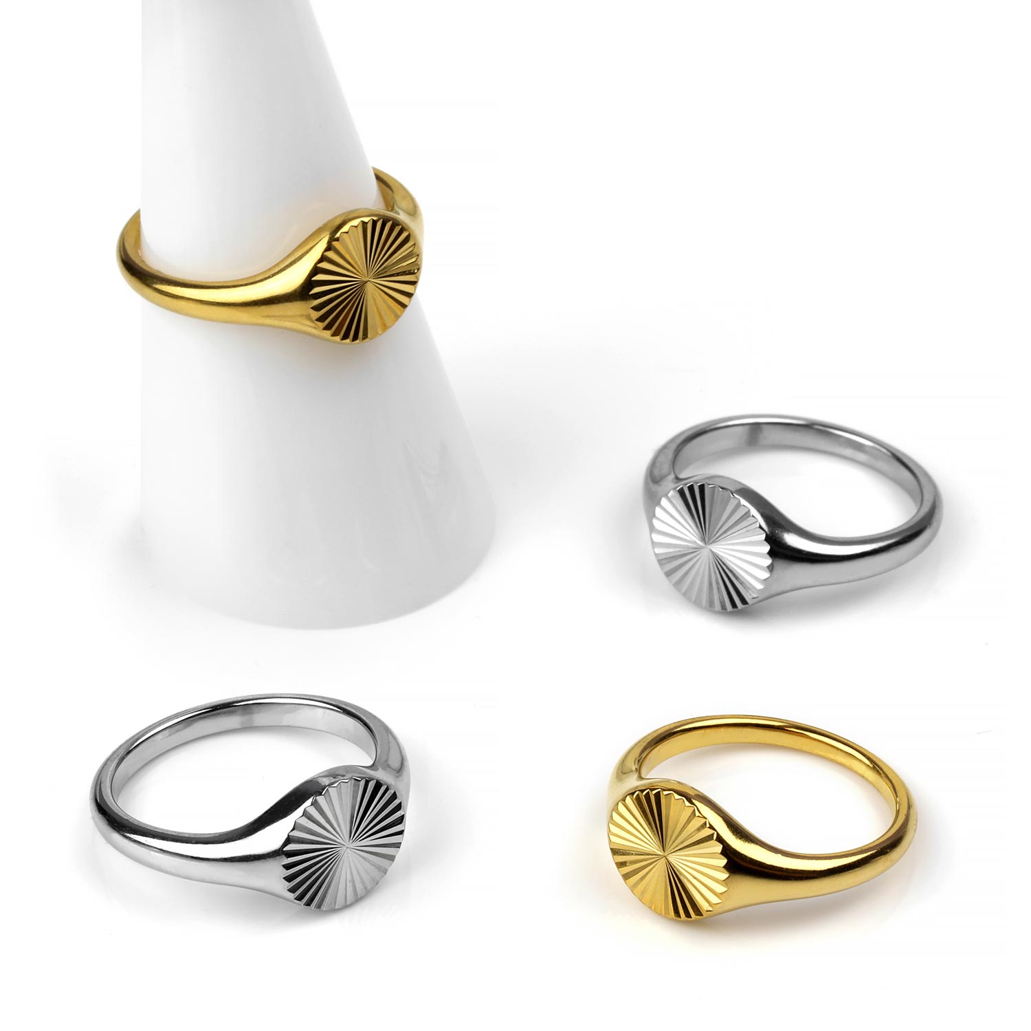 Steel Radial Burst Stainless Steel Finger Ring