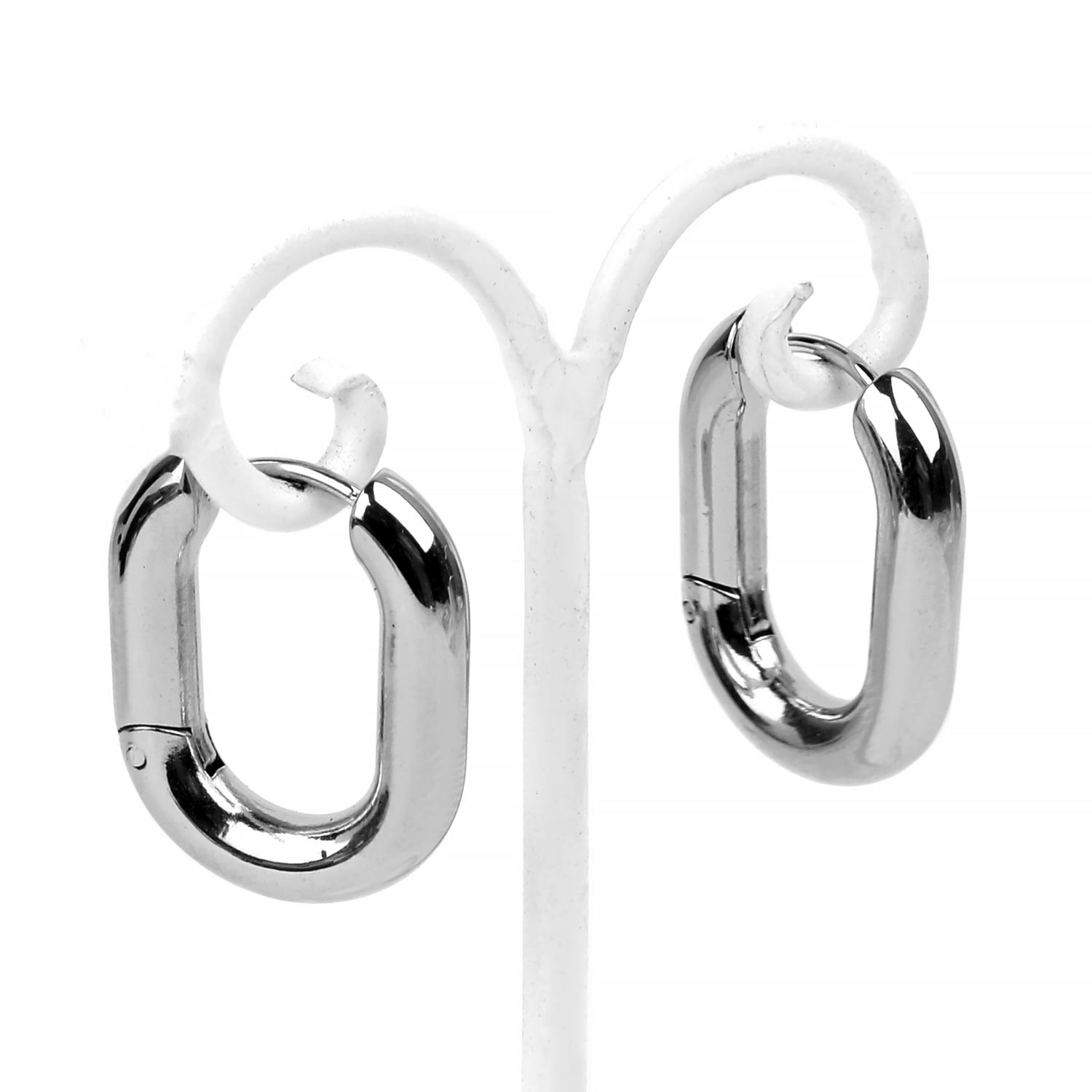 Steel Rounded Rectangle Hoop Earrings