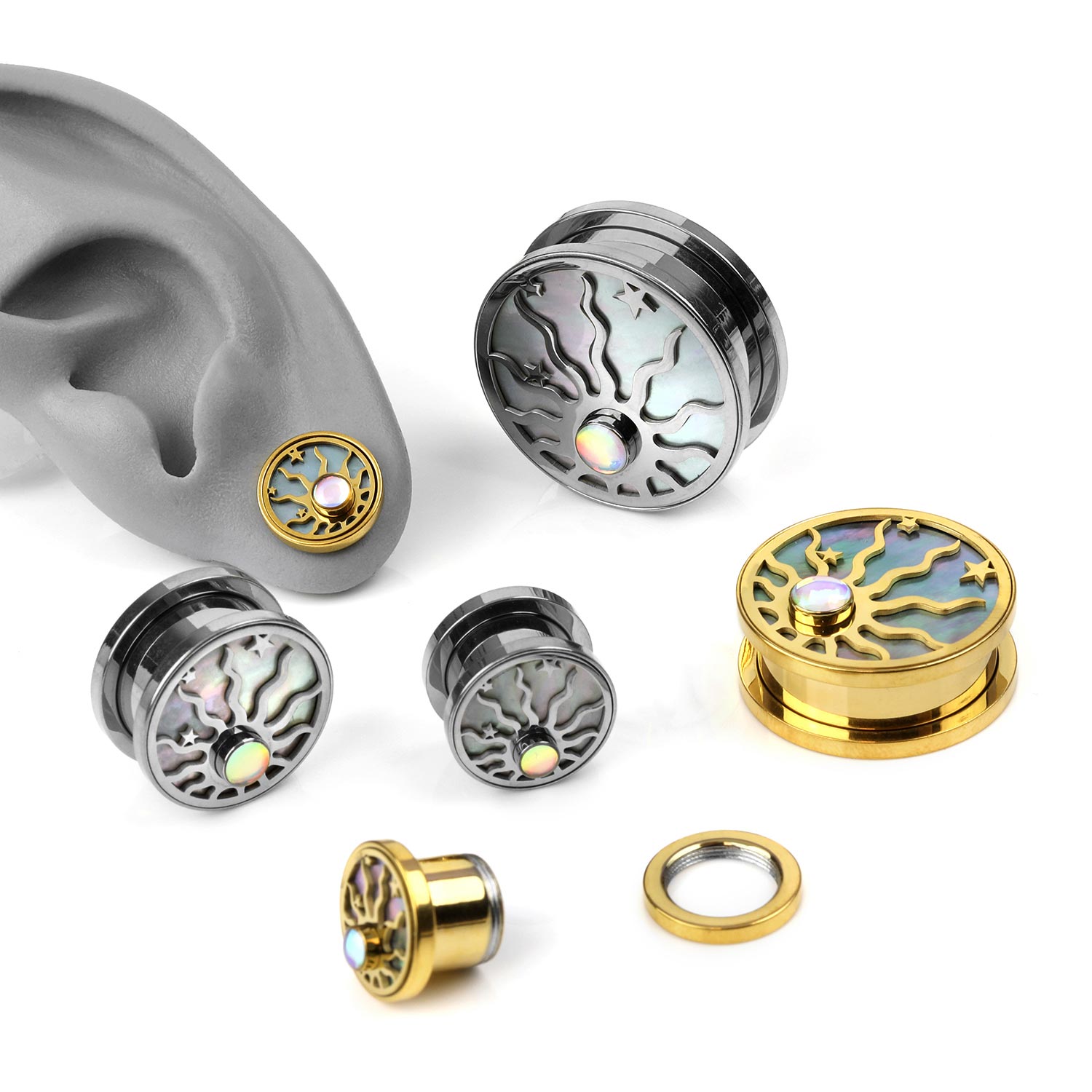 Ocean Tide Plugs: Stainless Steel With Shell & Glass