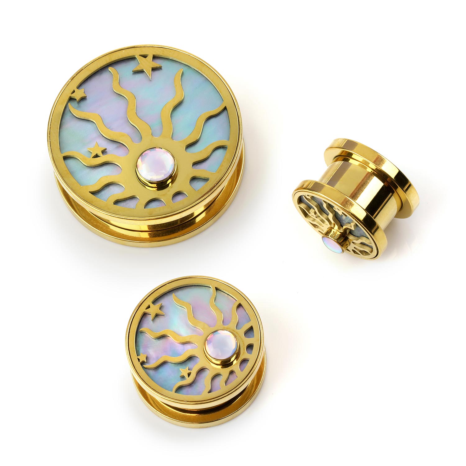 Ocean Tide Plugs: Stainless Steel With Shell & Glass