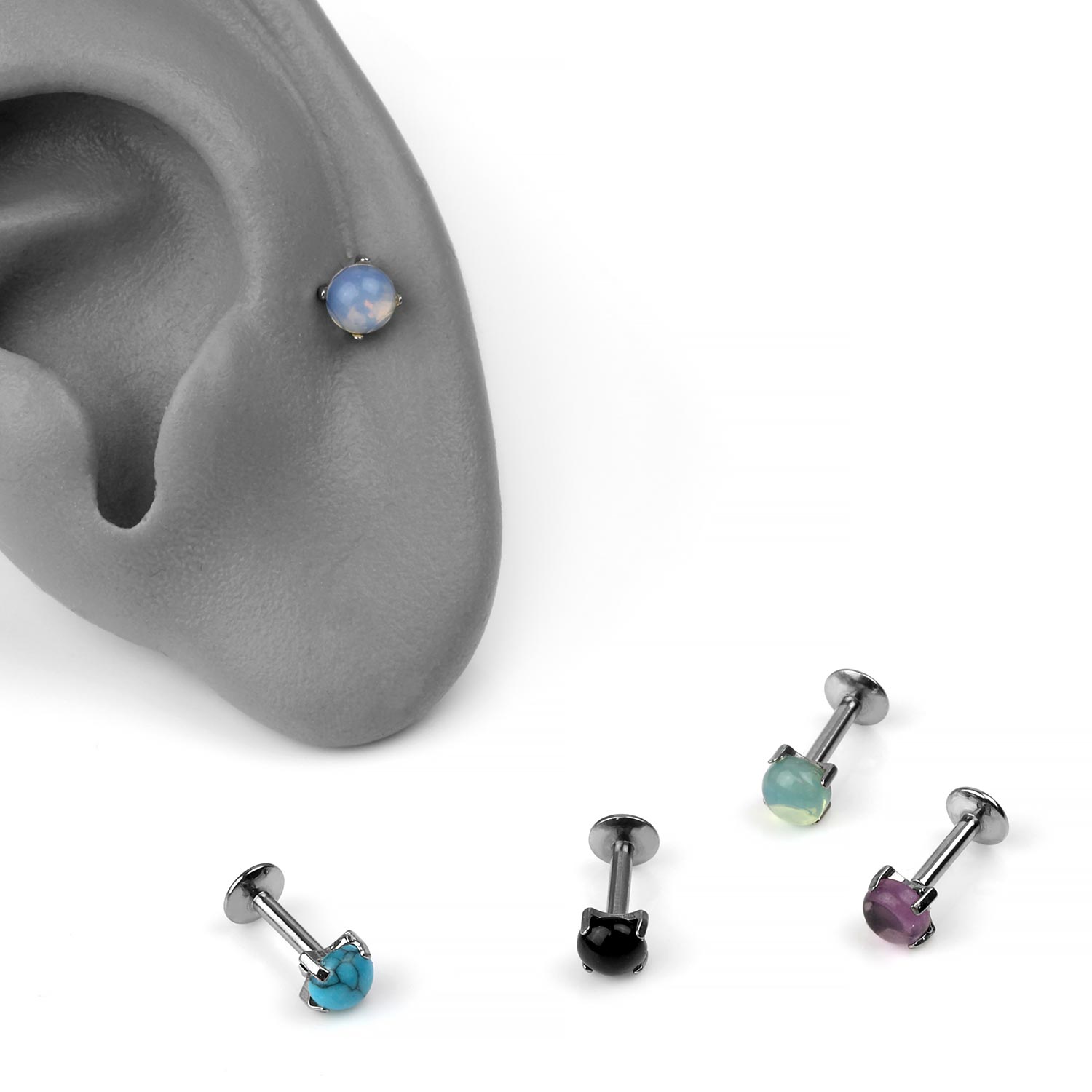 Internally Threaded Prong Set Stone Cabochon End Labret