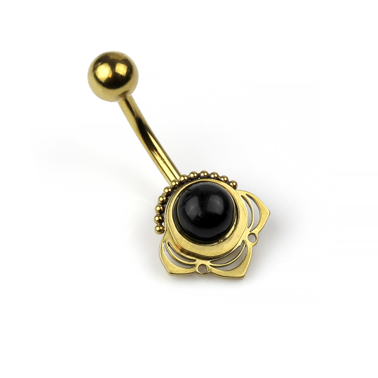 Steel Beaded Lotus Navel With Stone Cabochon