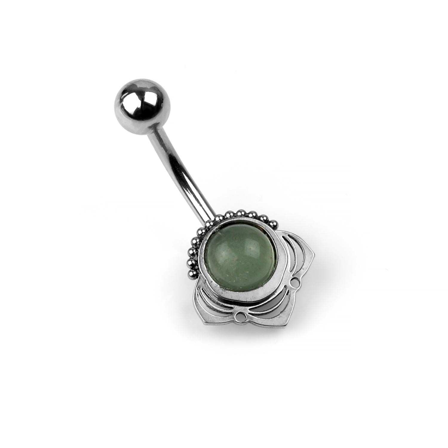 Steel Beaded Lotus Navel With Stone Cabochon