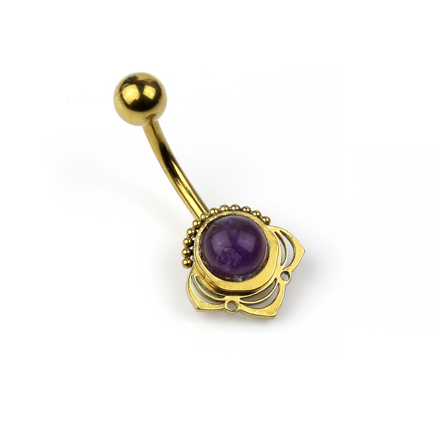 Steel Beaded Lotus Navel With Stone Cabochon