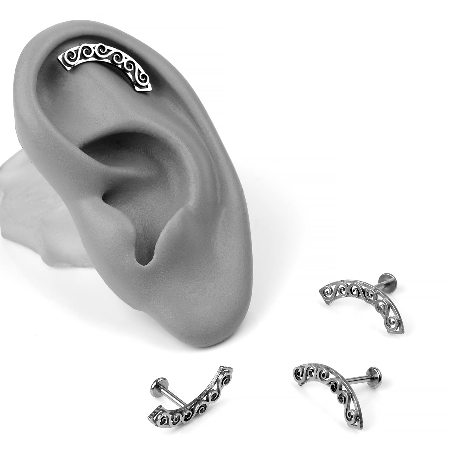 Steel Swirl Arc Labrets: Stainless Steel Jewelry