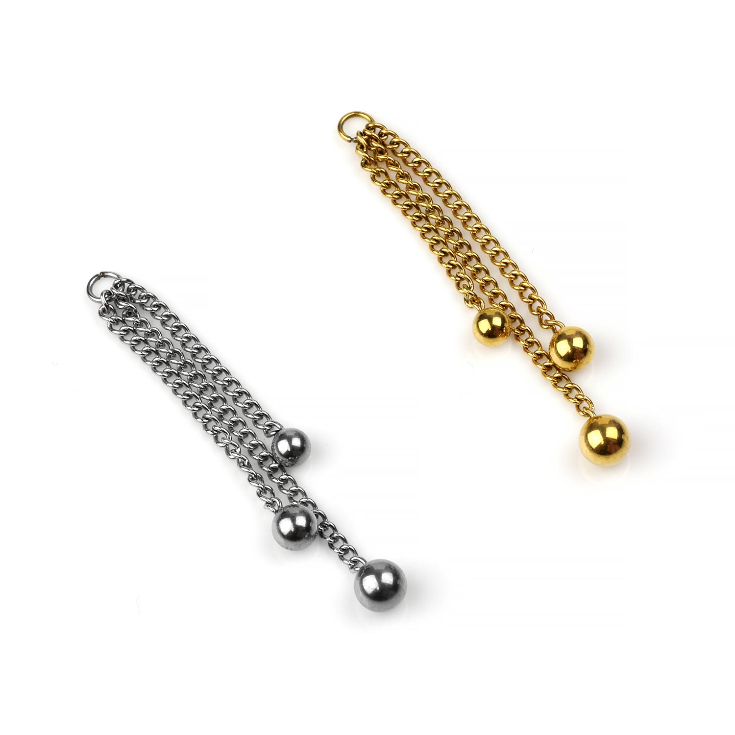 Trio Cascading Ball Chain Dangle Charm In Stainless Steel